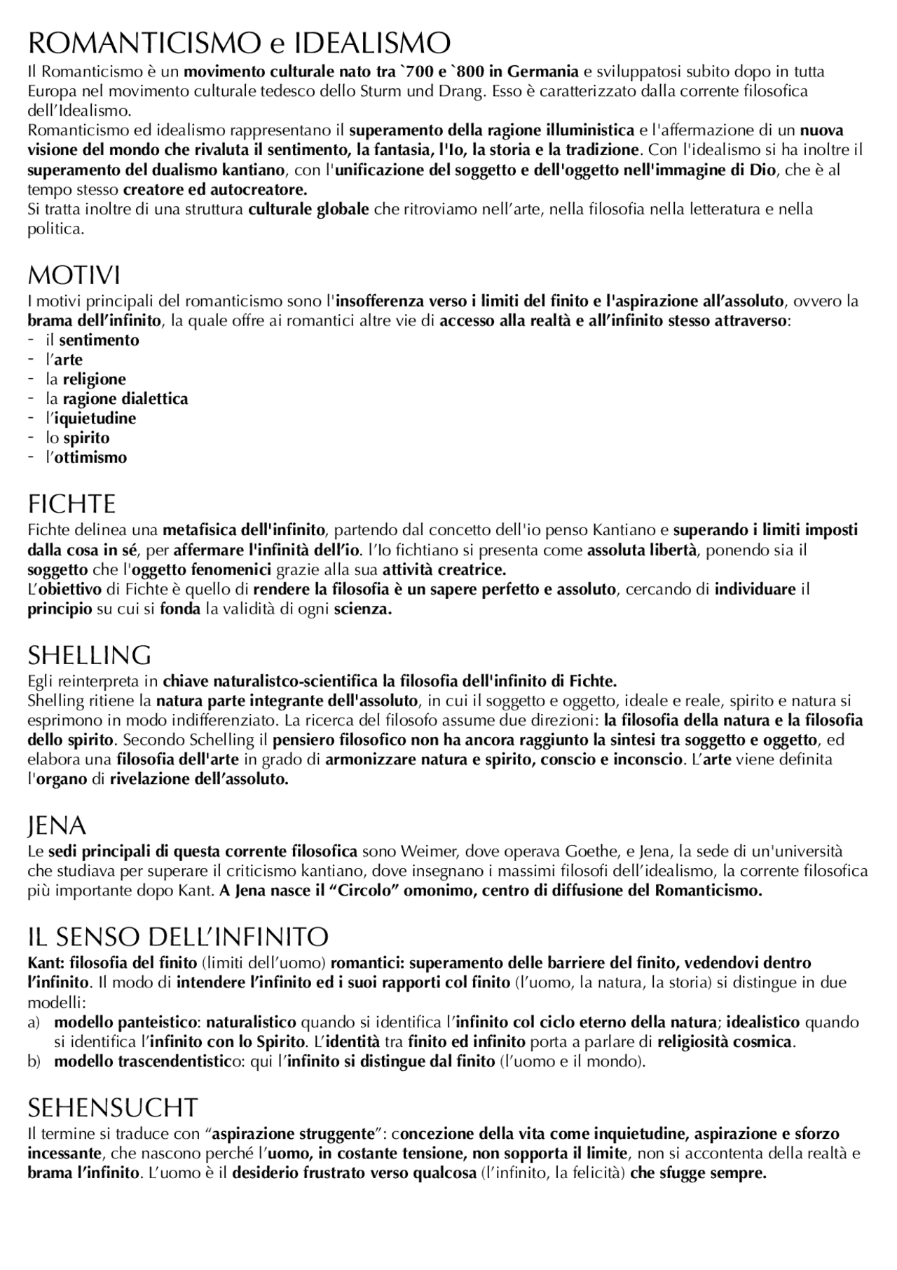 Appunti Di Filosofia Su Romanticimo E Idealismo Docsity