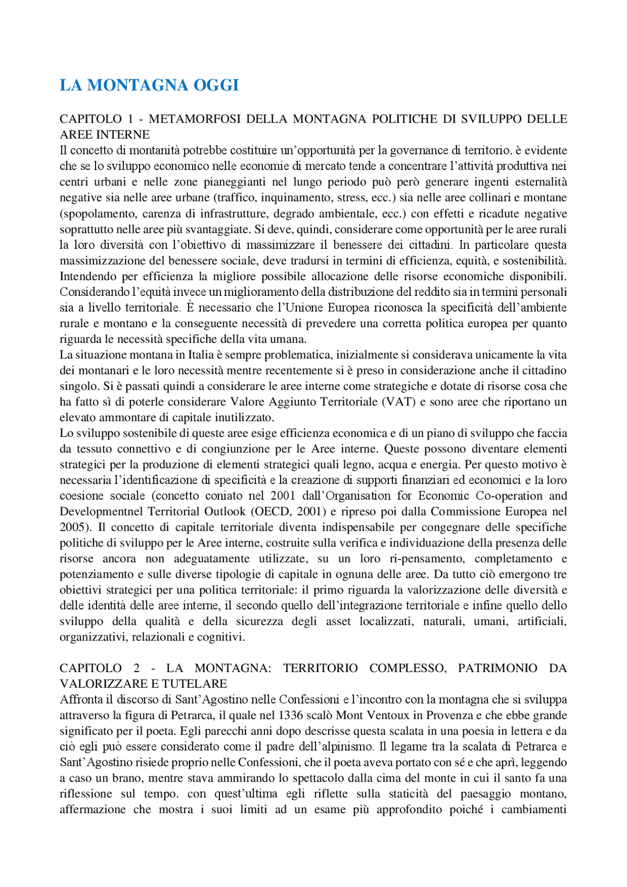 La Montagna Oggi - Luisa Carbone - Docsity