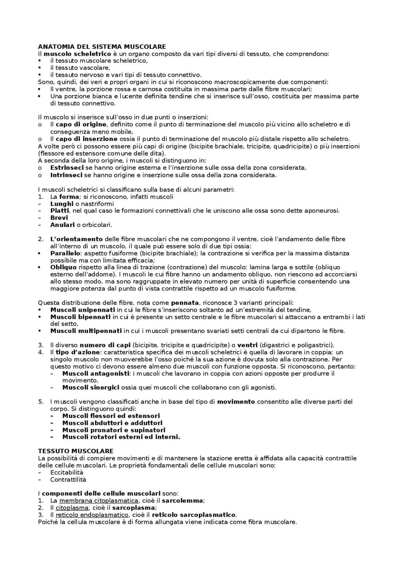Anatomia Del Sistema Muscolare Appunti Docsity