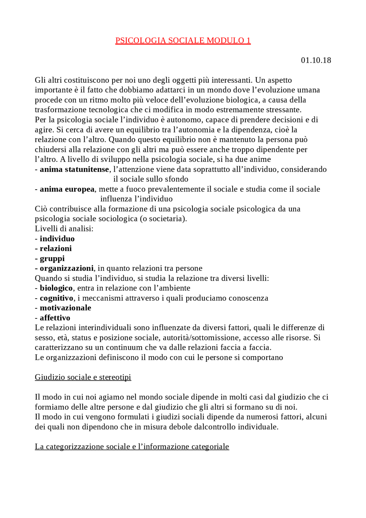 Seconda lezione psicologia sociale modulo I - Docsity