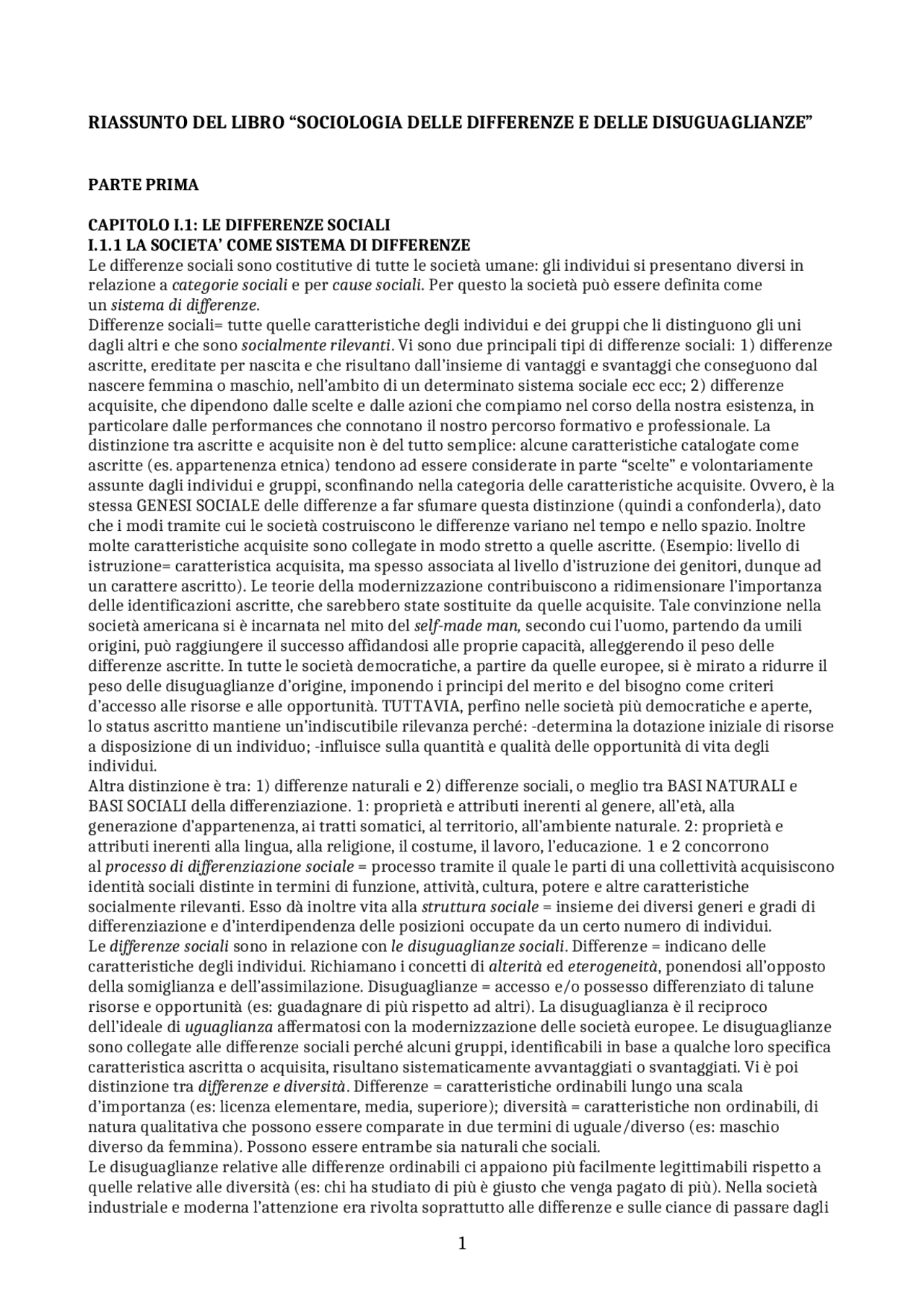 Sociologia Delle Disuguaglianze E Delle Differenze Docsity