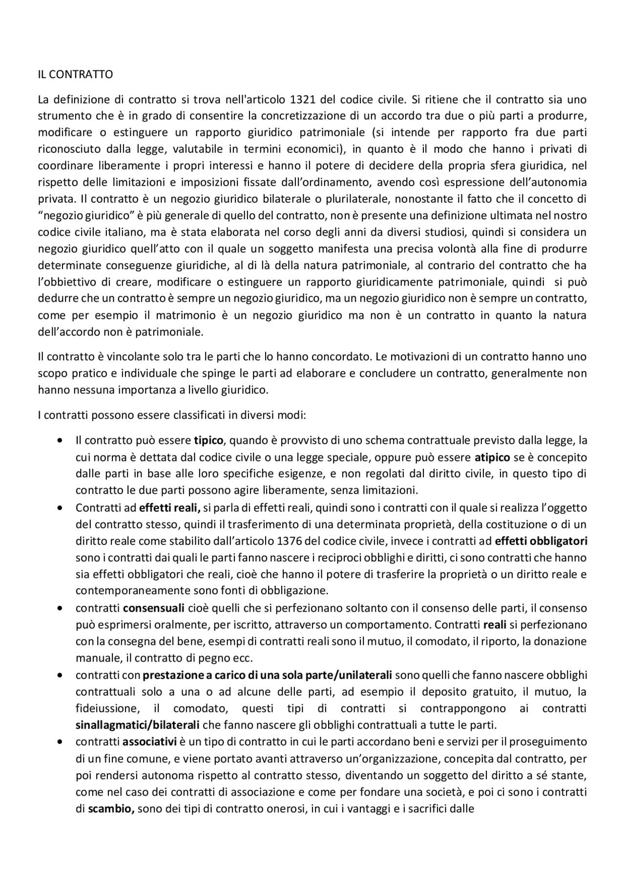 Argomento: il contratto. Materia: diritto privato - Docsity