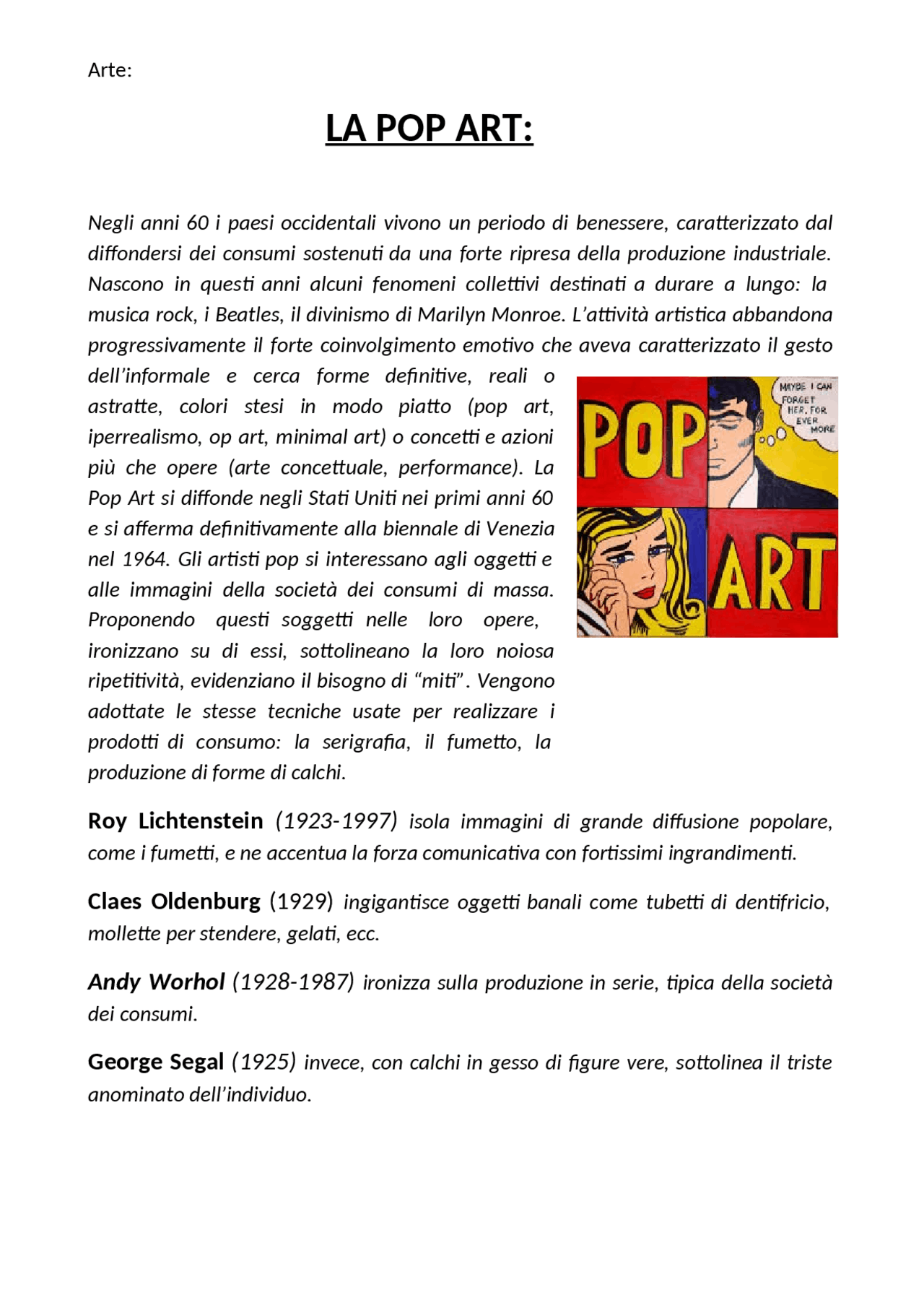 La Pop Art E Andy Worhol Docsity