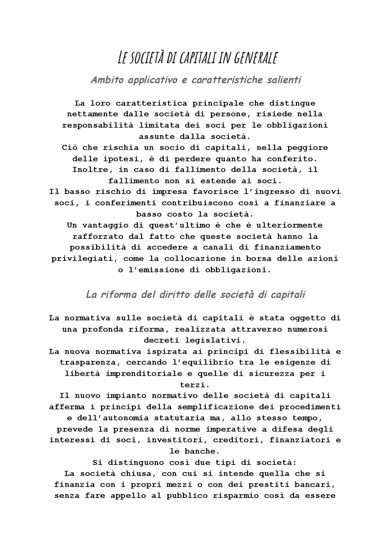 Società Di Capitali In Generale Docsity