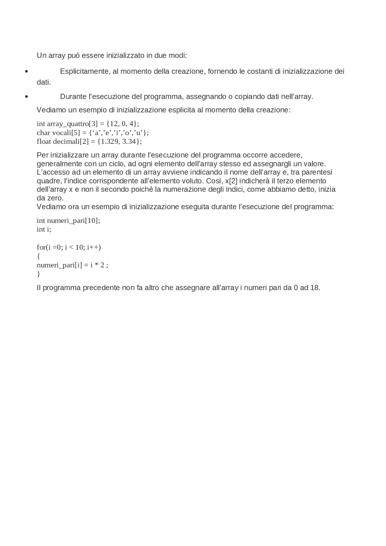 Informatica Appunti Array Docsity