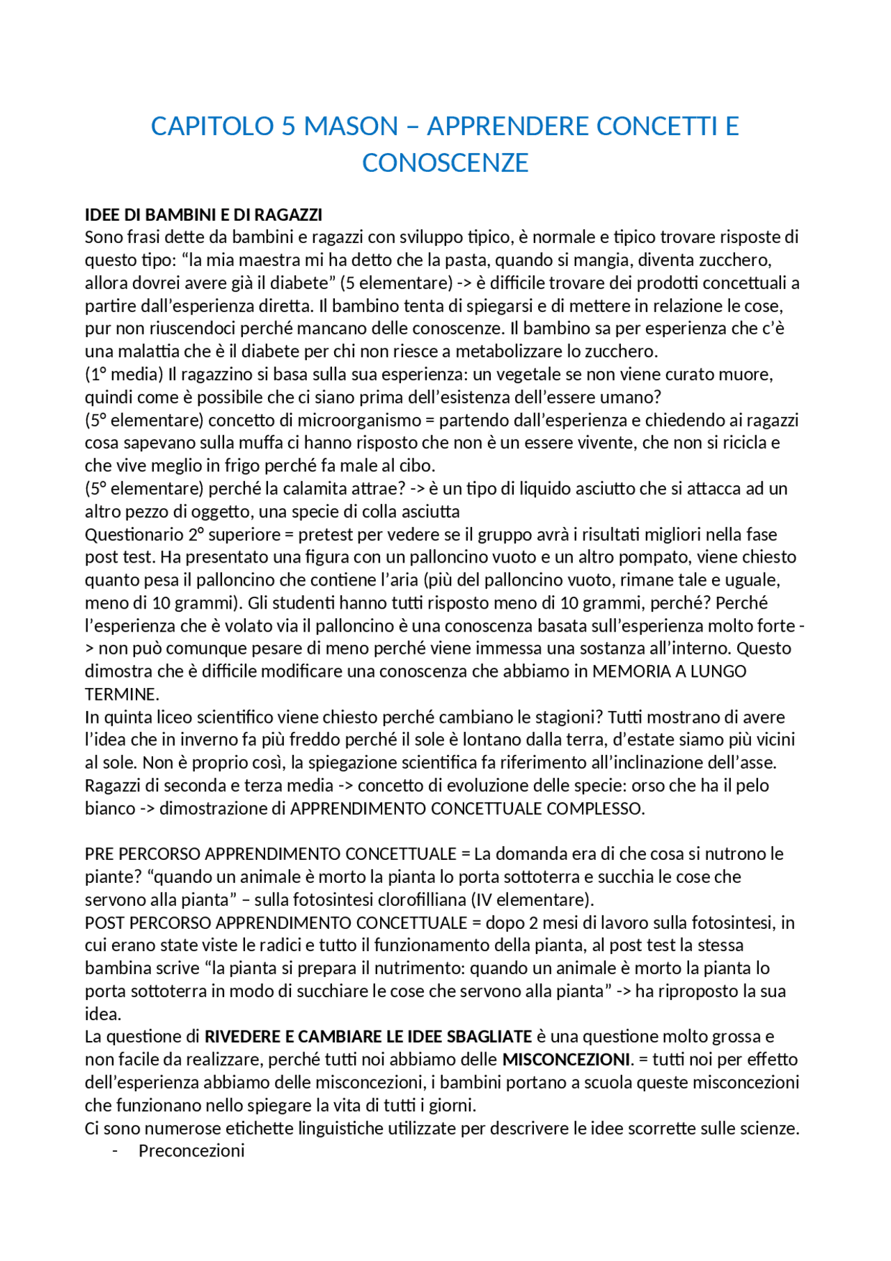 Capitolo 5 Apprendere Concetti E Conoscenze Mason Docsity