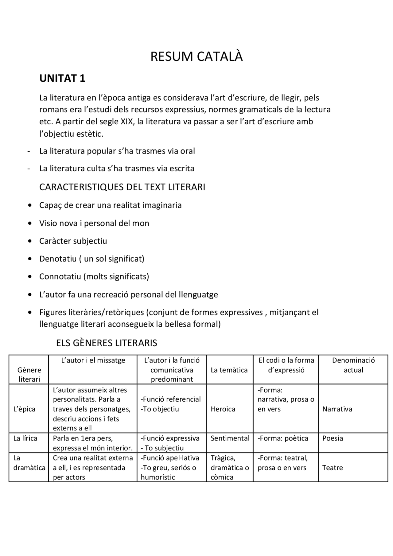 Resumen Catalan 1r Batxillerat Apuntes De Catalán Docsity