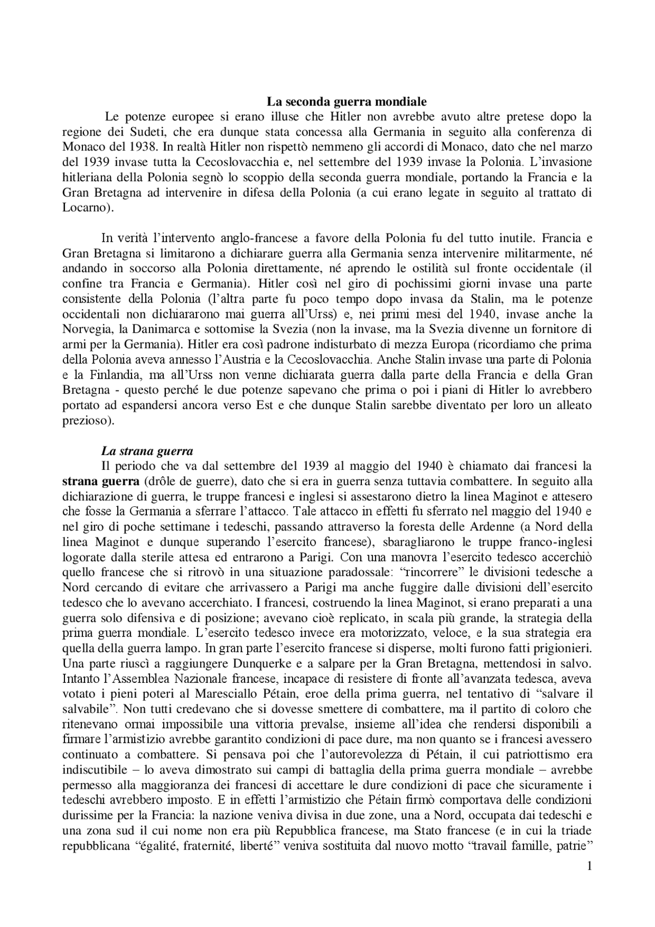 Riassunto Seconda Guerra Mondiale Docsity