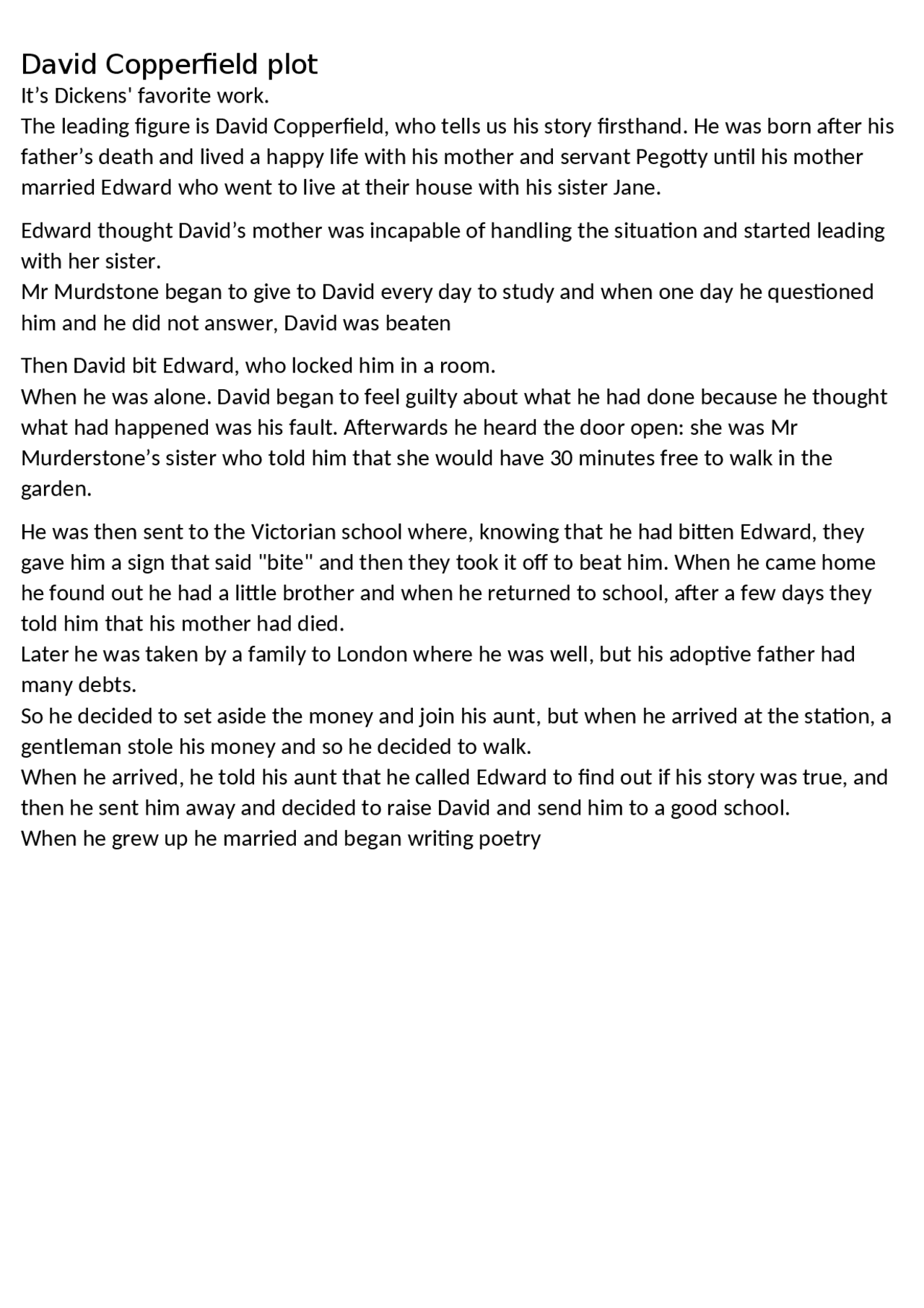 David Copperfield Plot Docsity