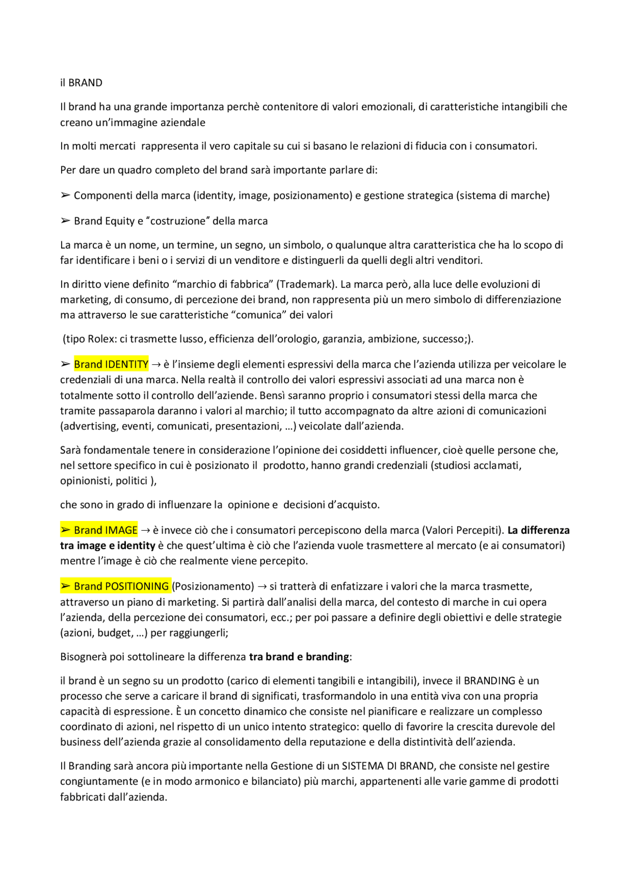 Il Brand E Caratteristiche Docsity
