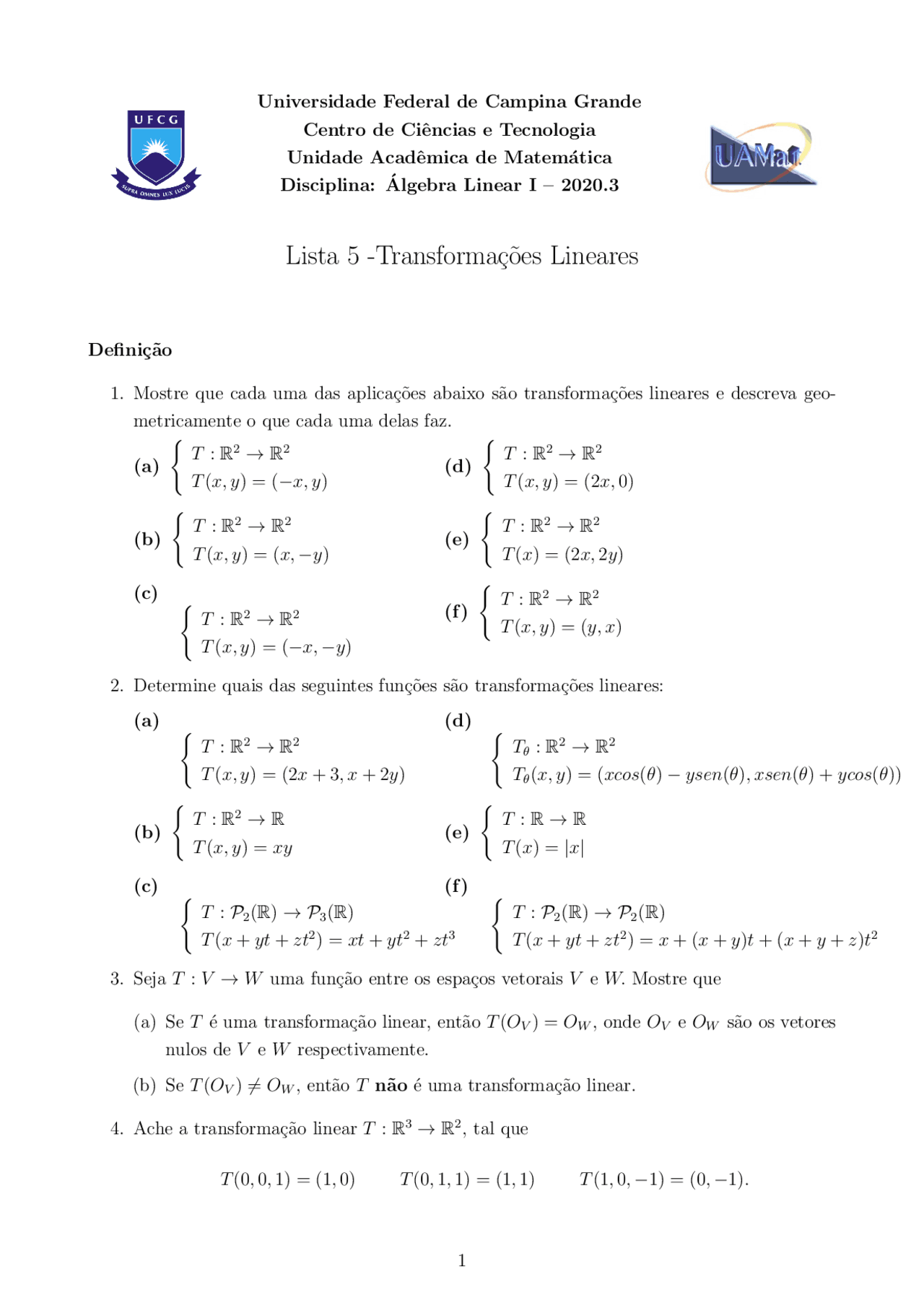 Exercicio algebra Linear - Docsity