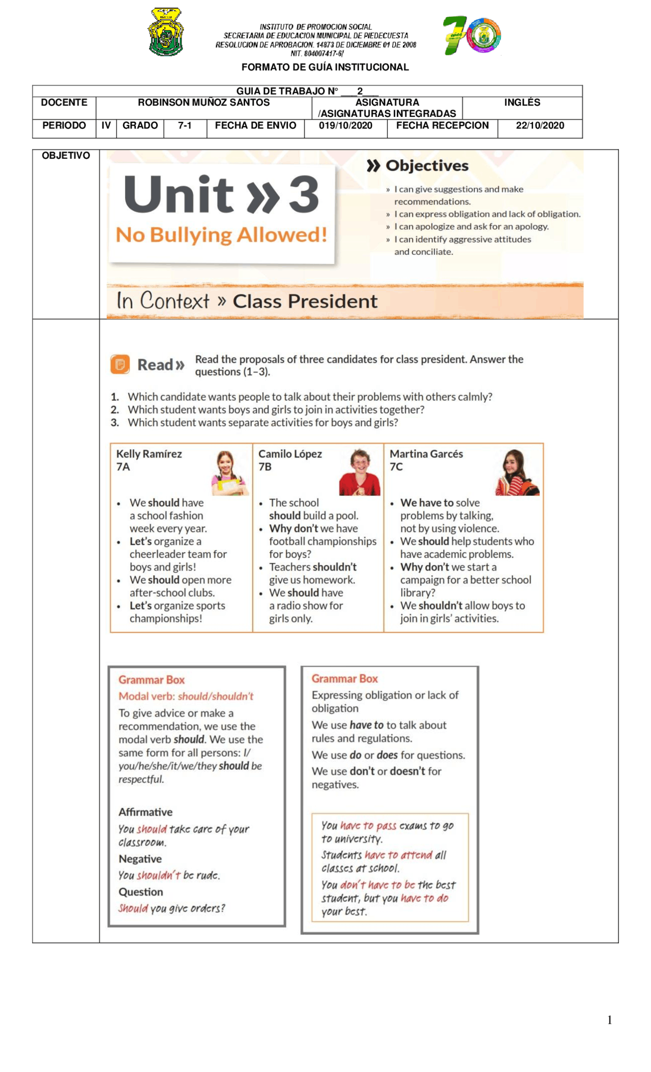Guia 2 ingles cuarto periodo 7 - Docsity