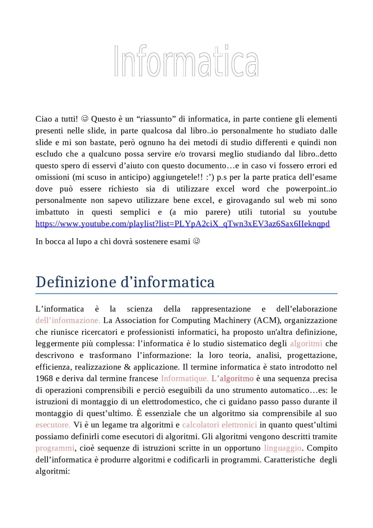 Riassunto Informatica Docsity