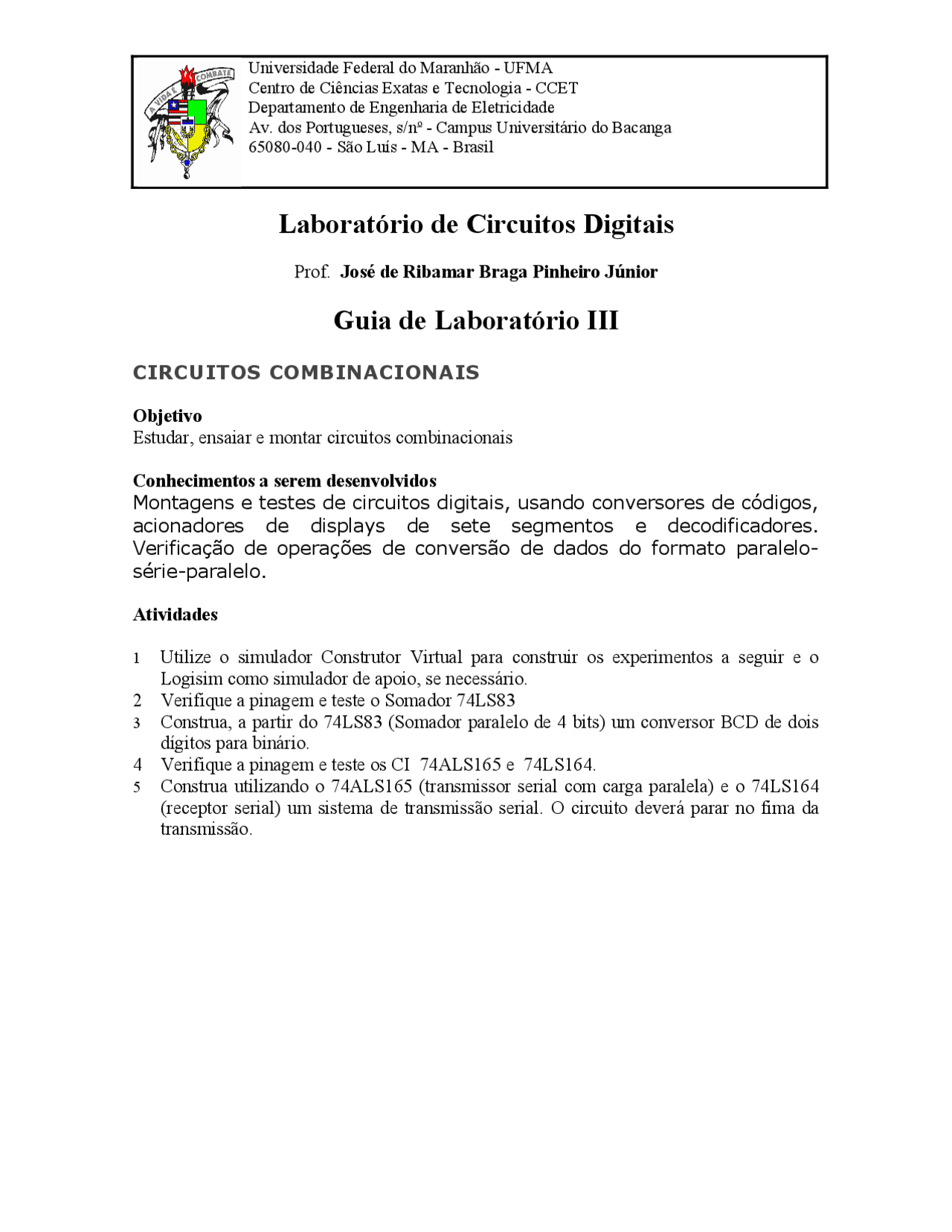 Circuitos Digitais Roteiro Exercícios Circuitos De Lógica Programável