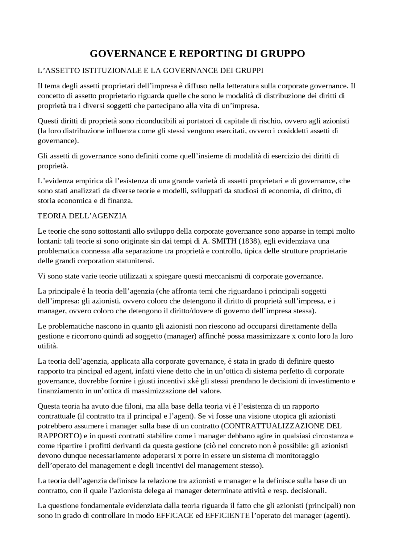 Appunti Di Governance E Reporting Di Gruppo Docsity