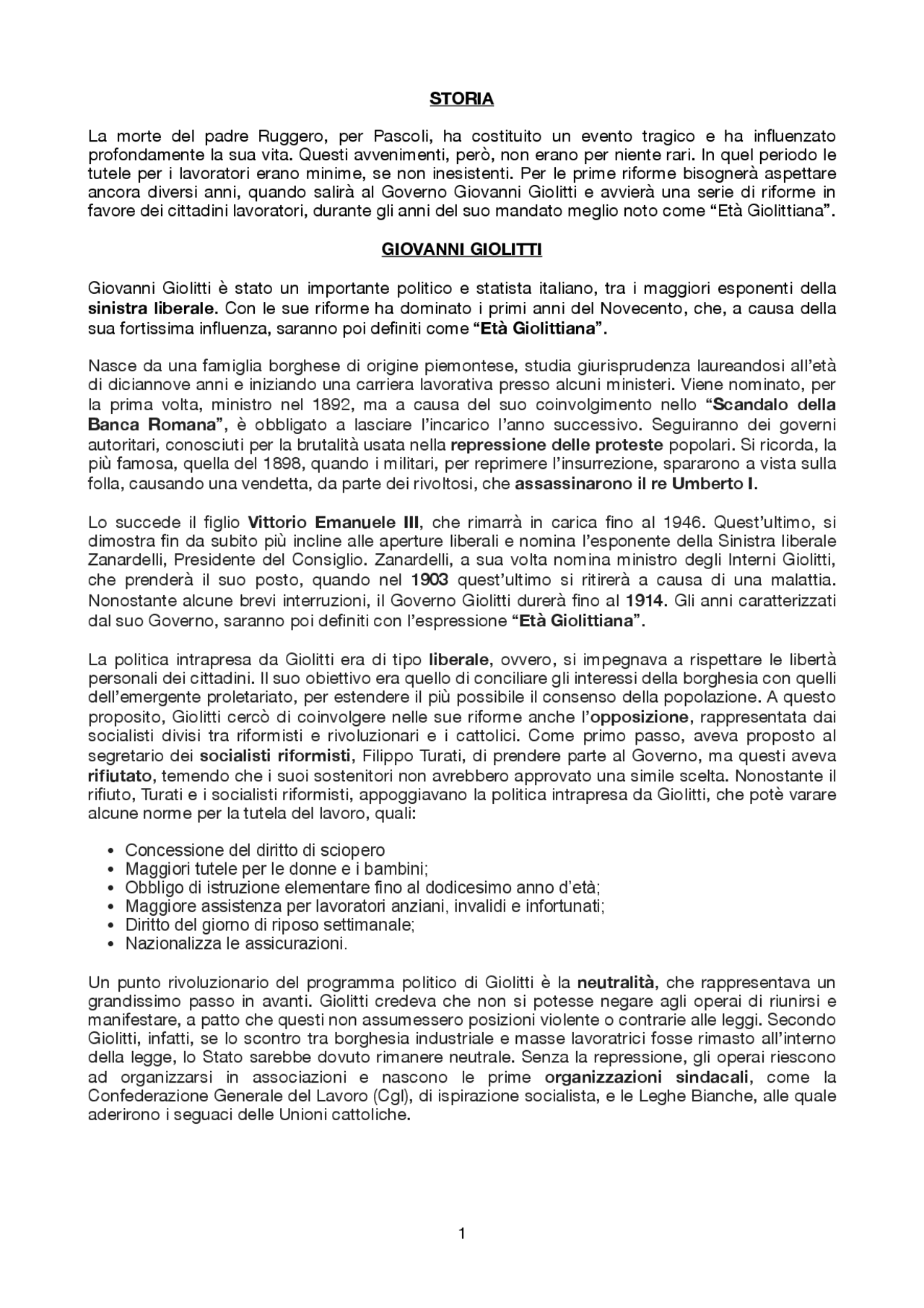 Riassunto Età Giolittiana Docsity