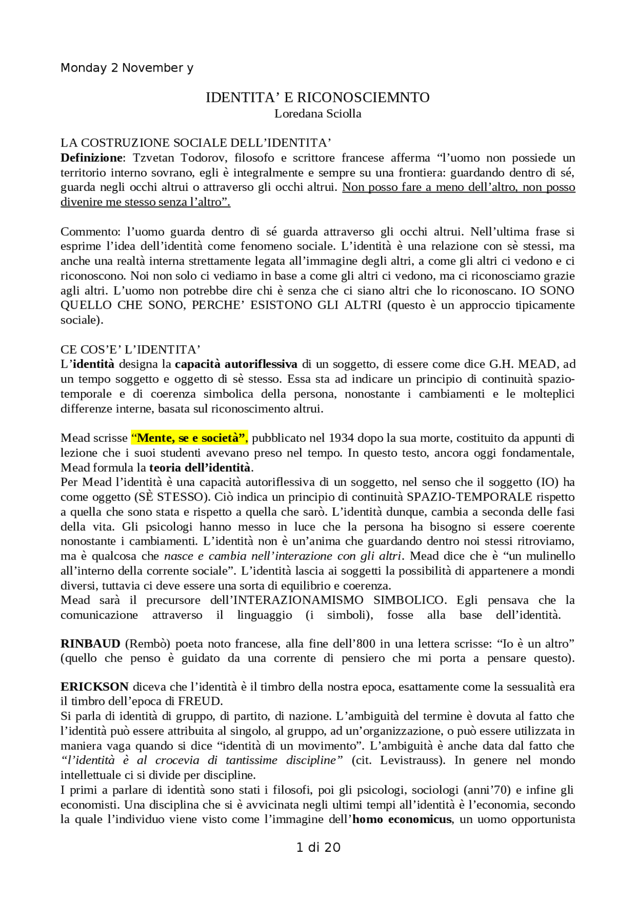 Identità E Riconoscimento Docsity