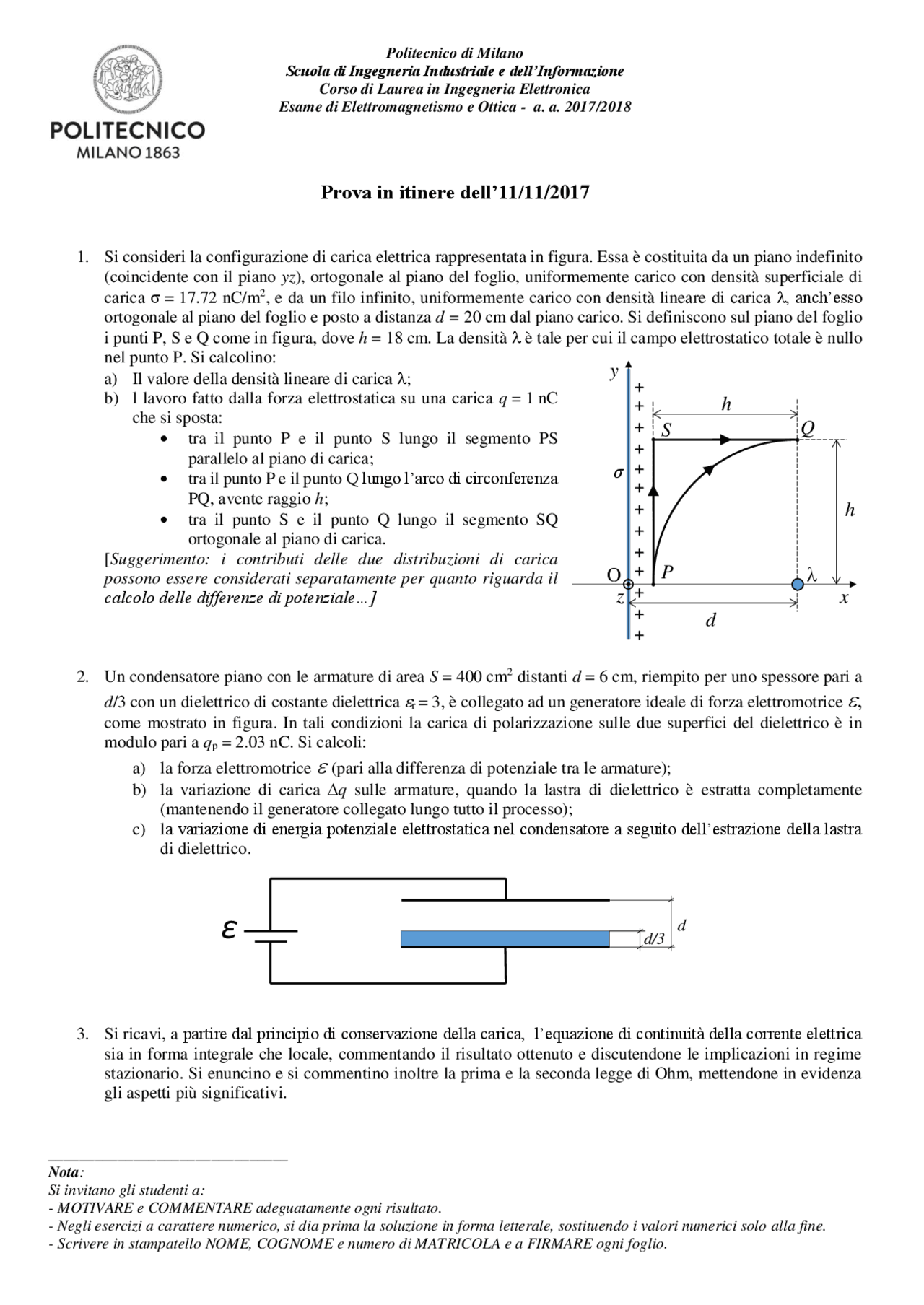 TEMA ESAME ELETTROMAGNETISMO - Docsity