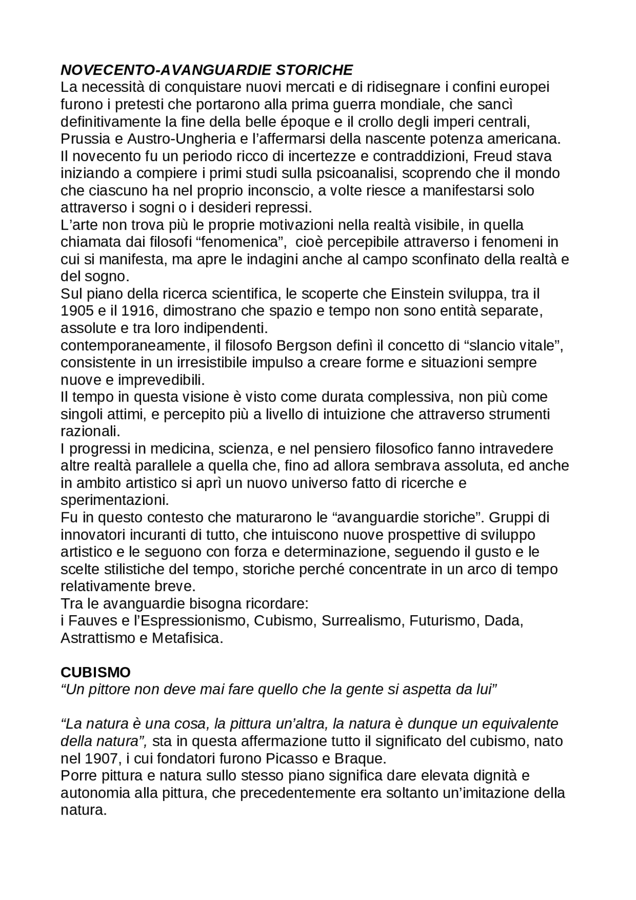 Appunti Su Avanguardie Picasso E Cubismo Docsity