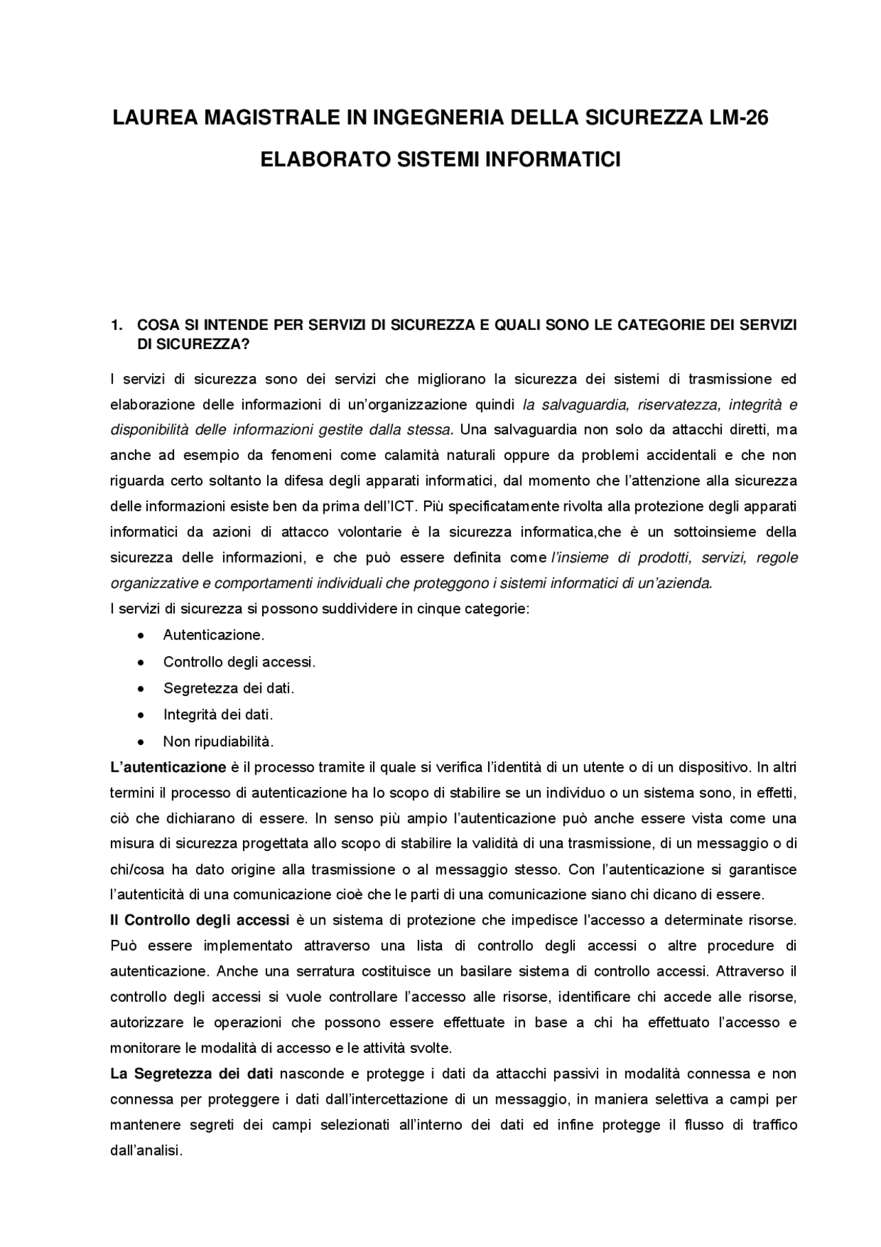 Elaborato Sistemi Informatici Docsity