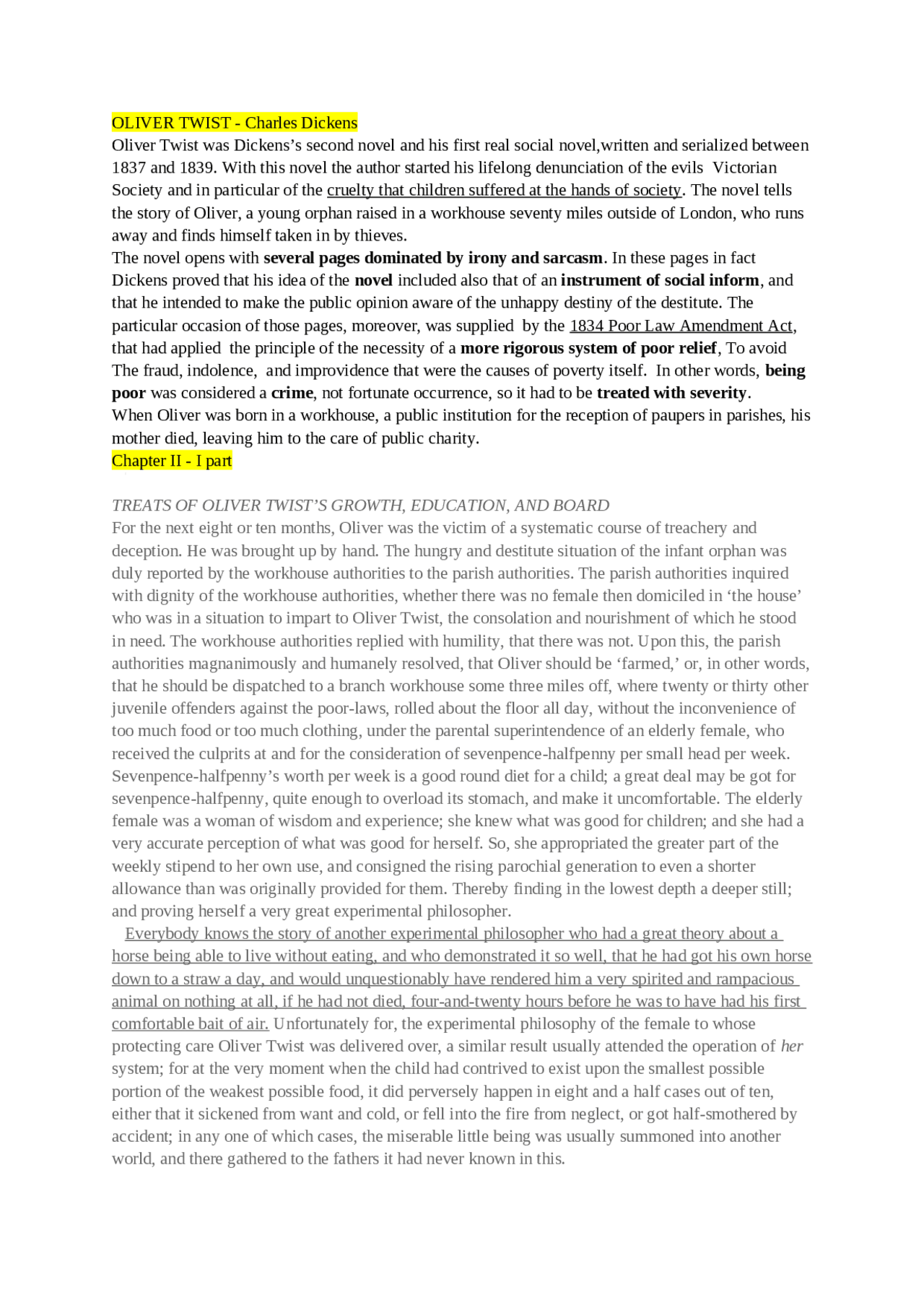 Appunti Oliver Twist Inglese Docsity