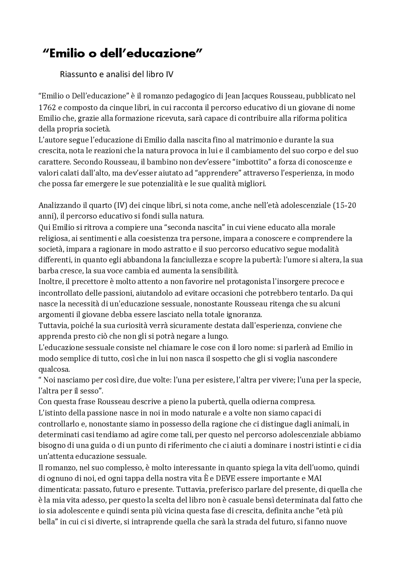 Commento Libro Iv Emilio Di Rousseau Appunti Di Storia Della