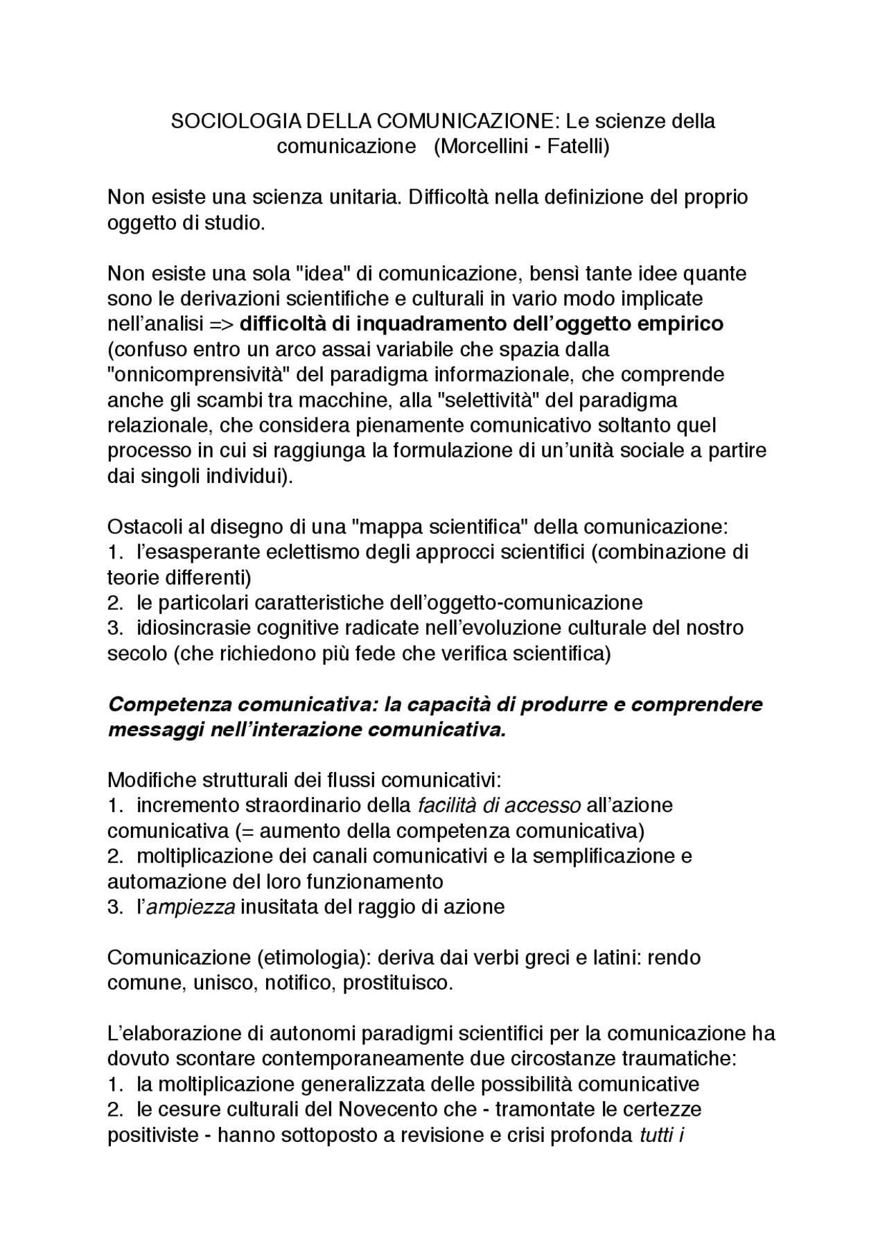 Le Scienze Della Comunicazione Morcellini Fatelli Docsity