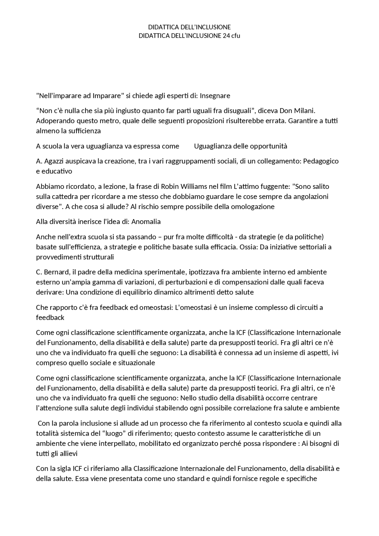 Didattica Dellinclusione 24 Cfu Pegaso Docsity