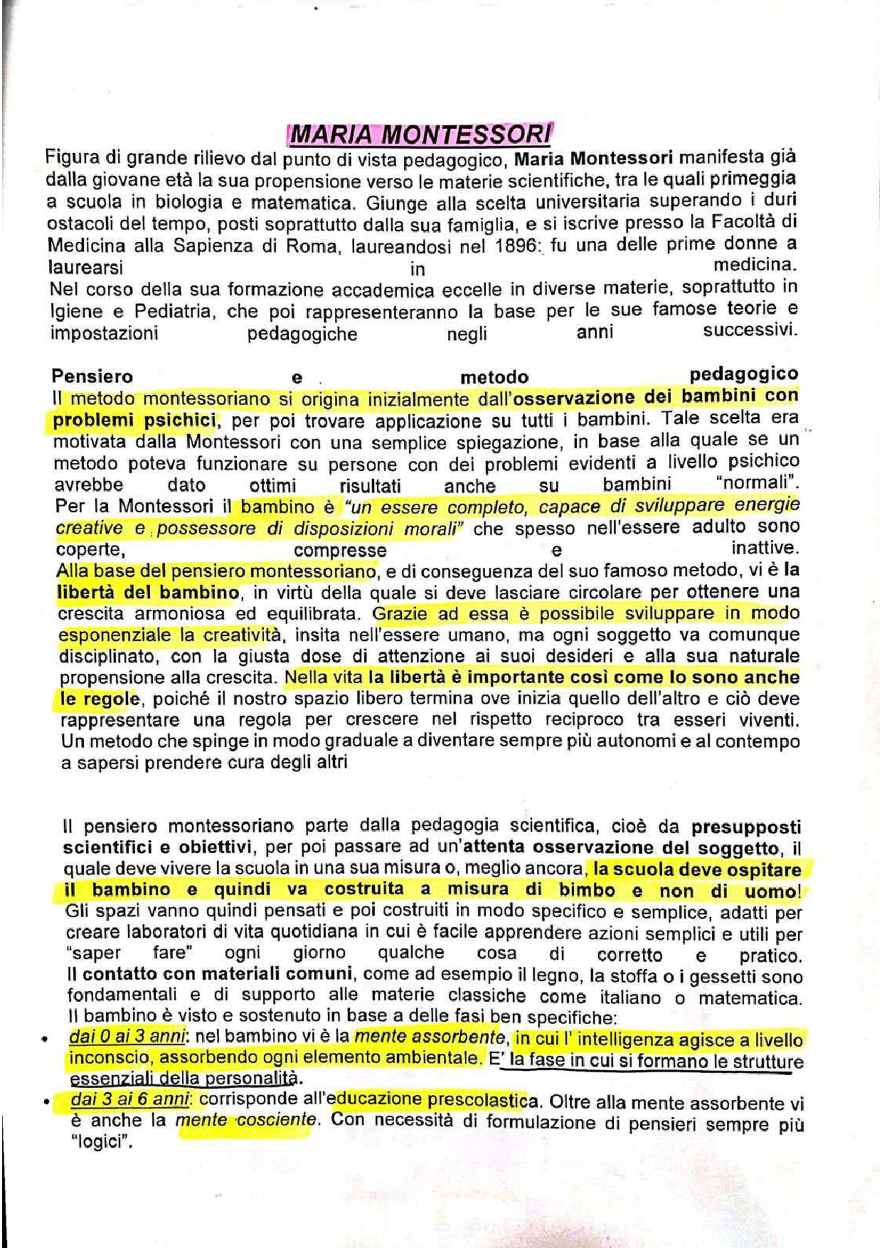 Maria Montessori Sintesi Docsity