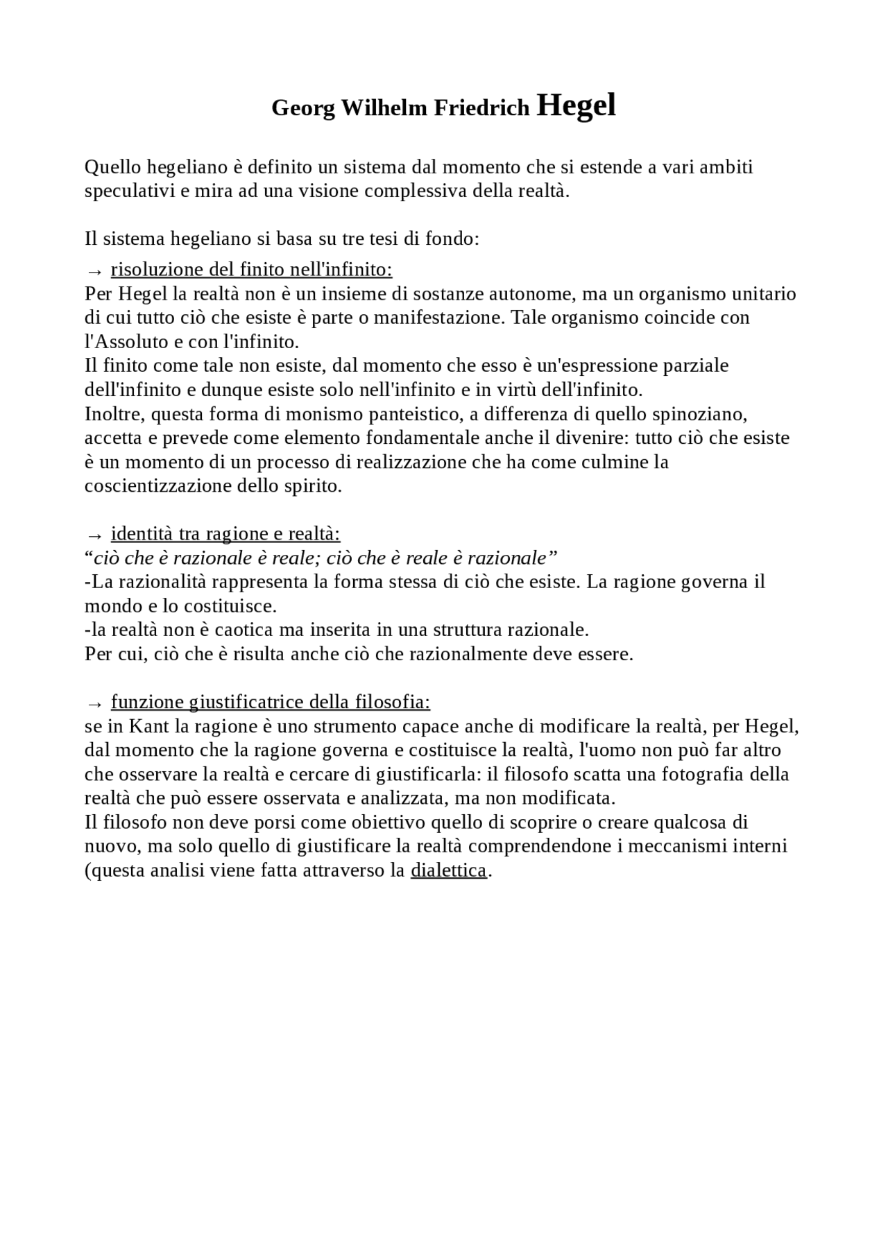 Schema Riassuntivo Della Filosofia Di Hegel Docsity