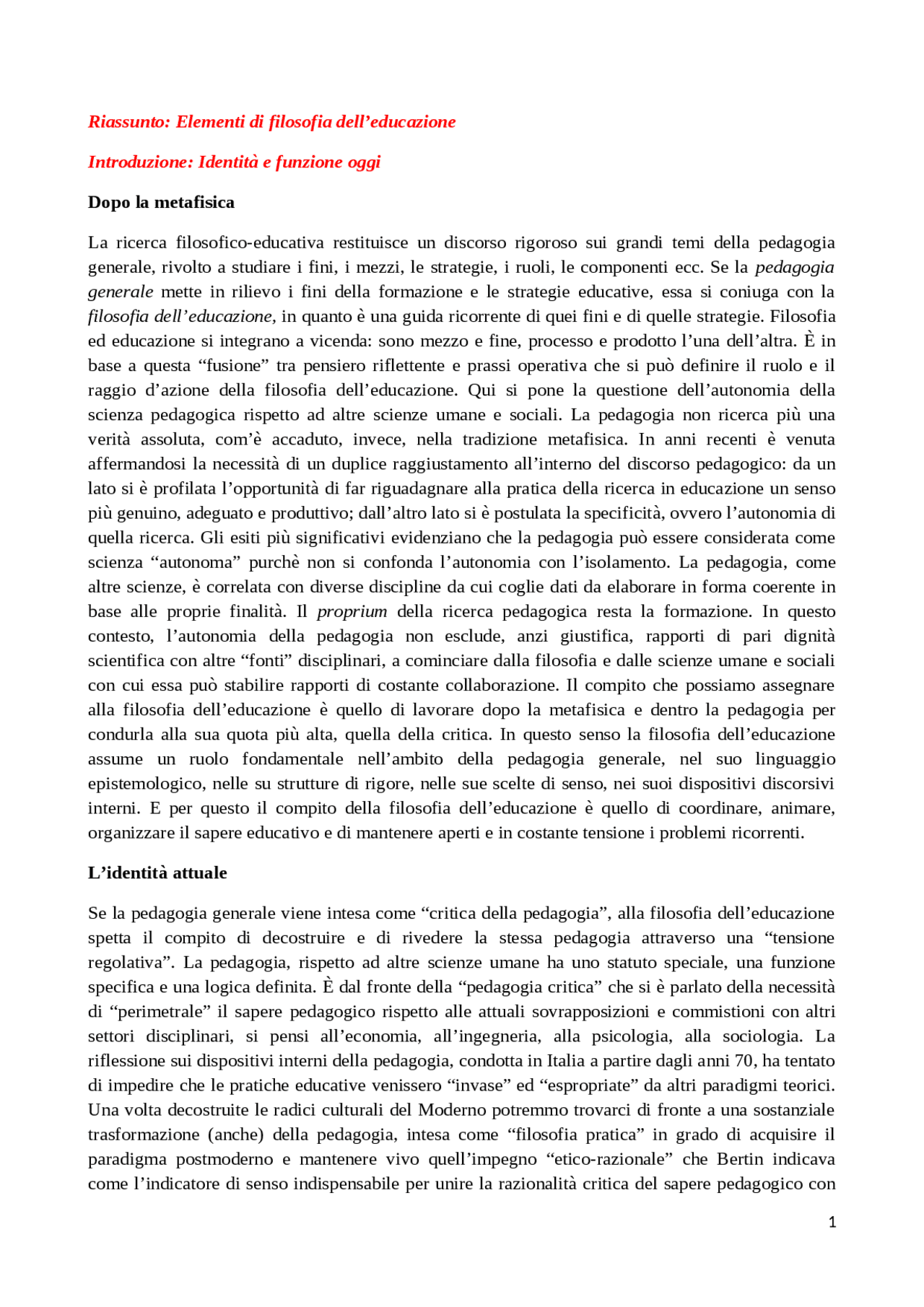 Elementi Di Filosofia Delleducazione Docsity
