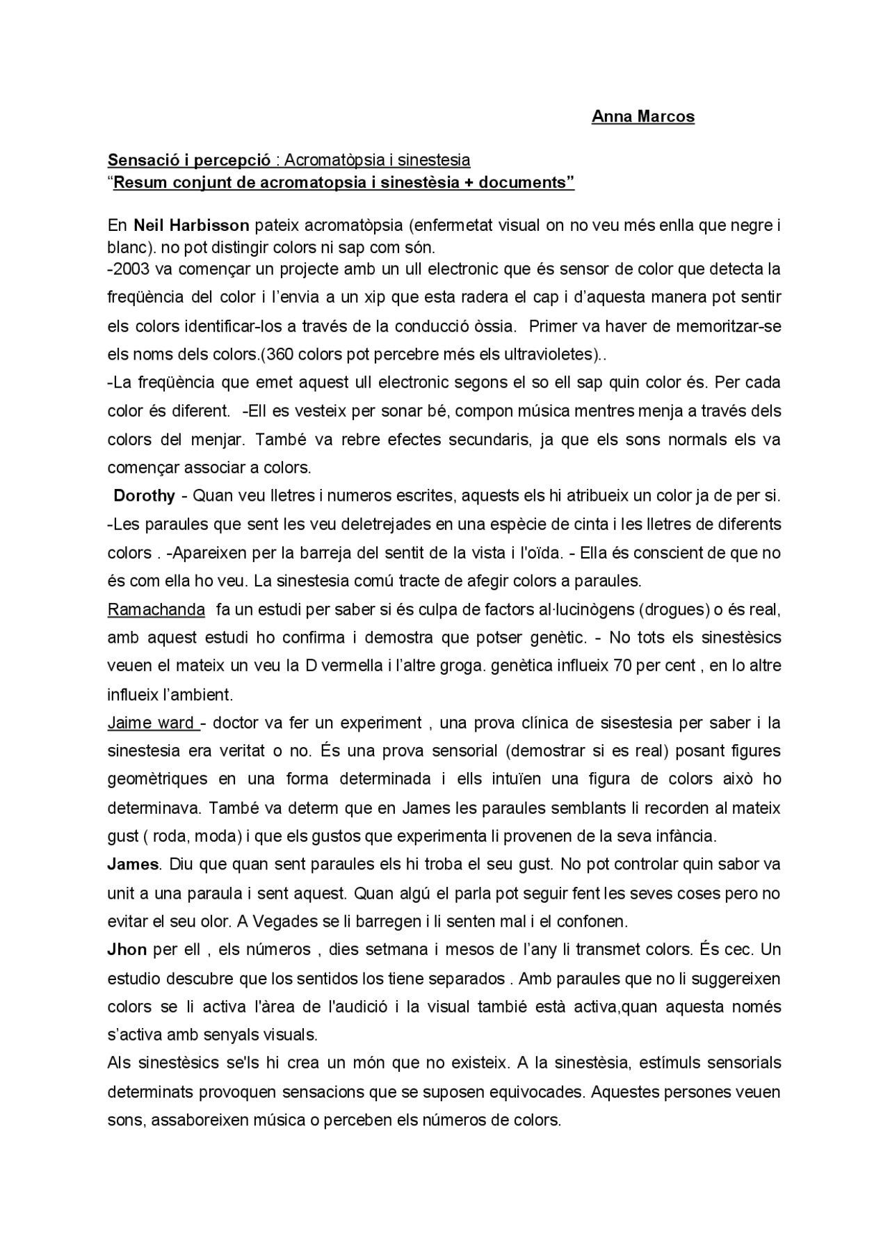 Resumen sinestèsia segsd ewgsv rwged gwee | Tesis de Psicología - Docsity