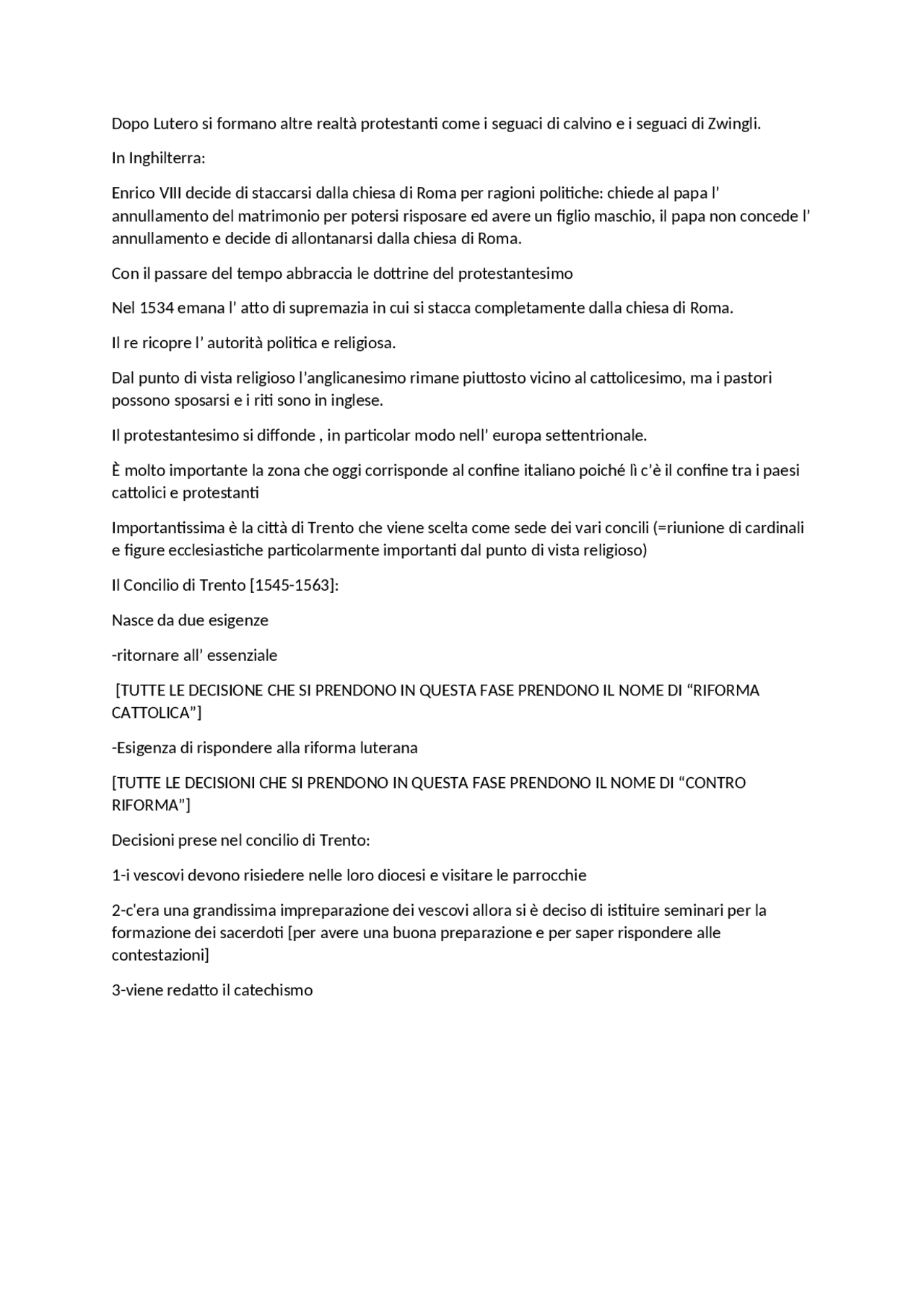 Riforma E Controriforma Docsity