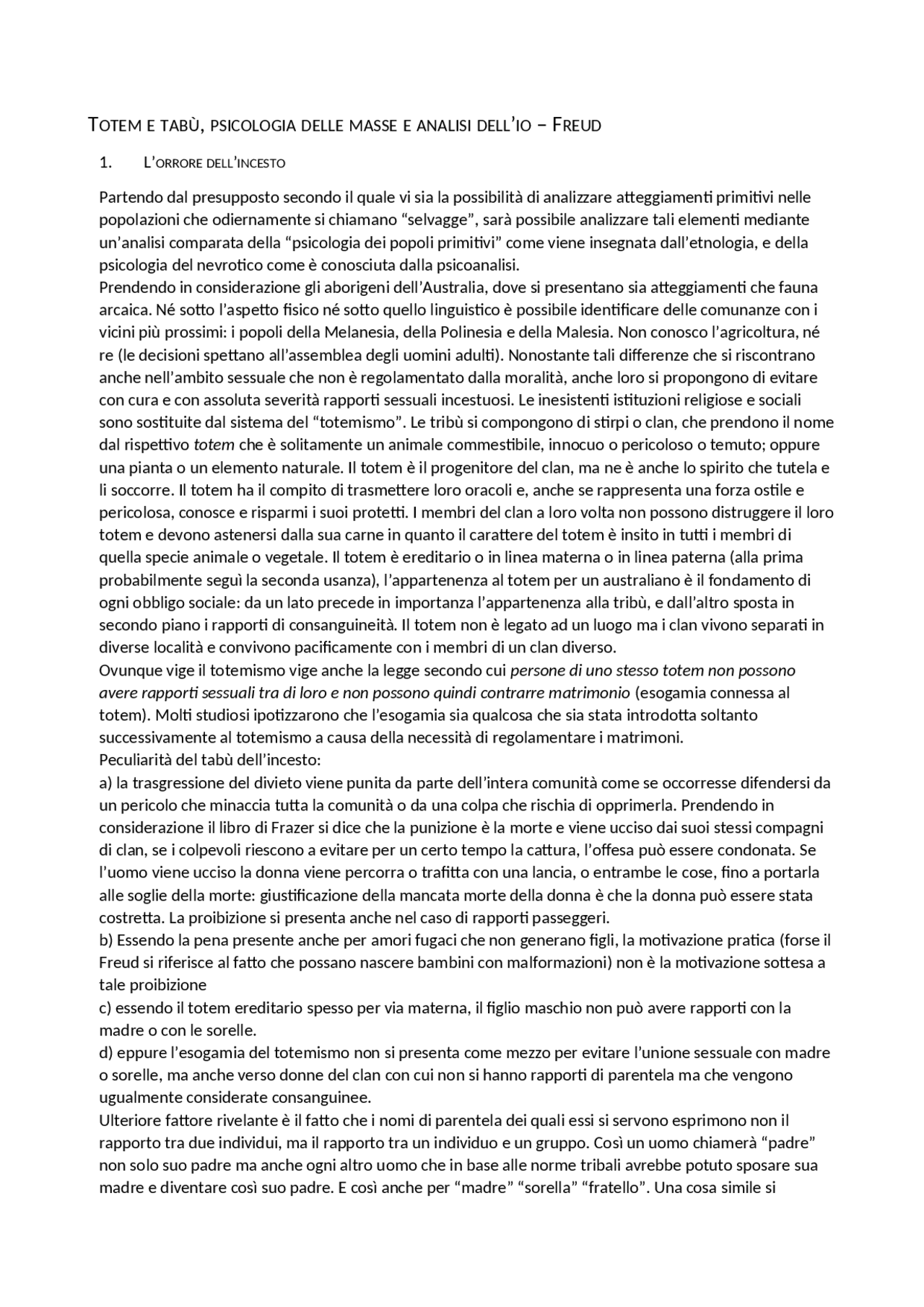 Sintesi Totem E Tabù Freud Docsity