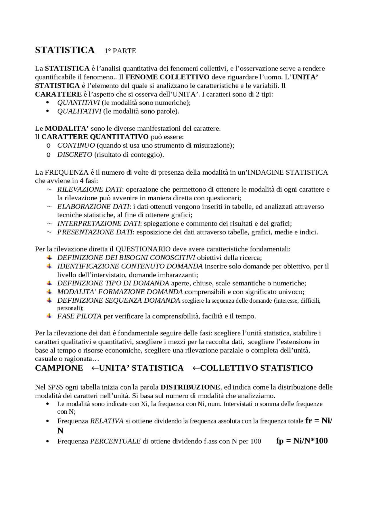 Statistica Sociale Prima Parte Docsity