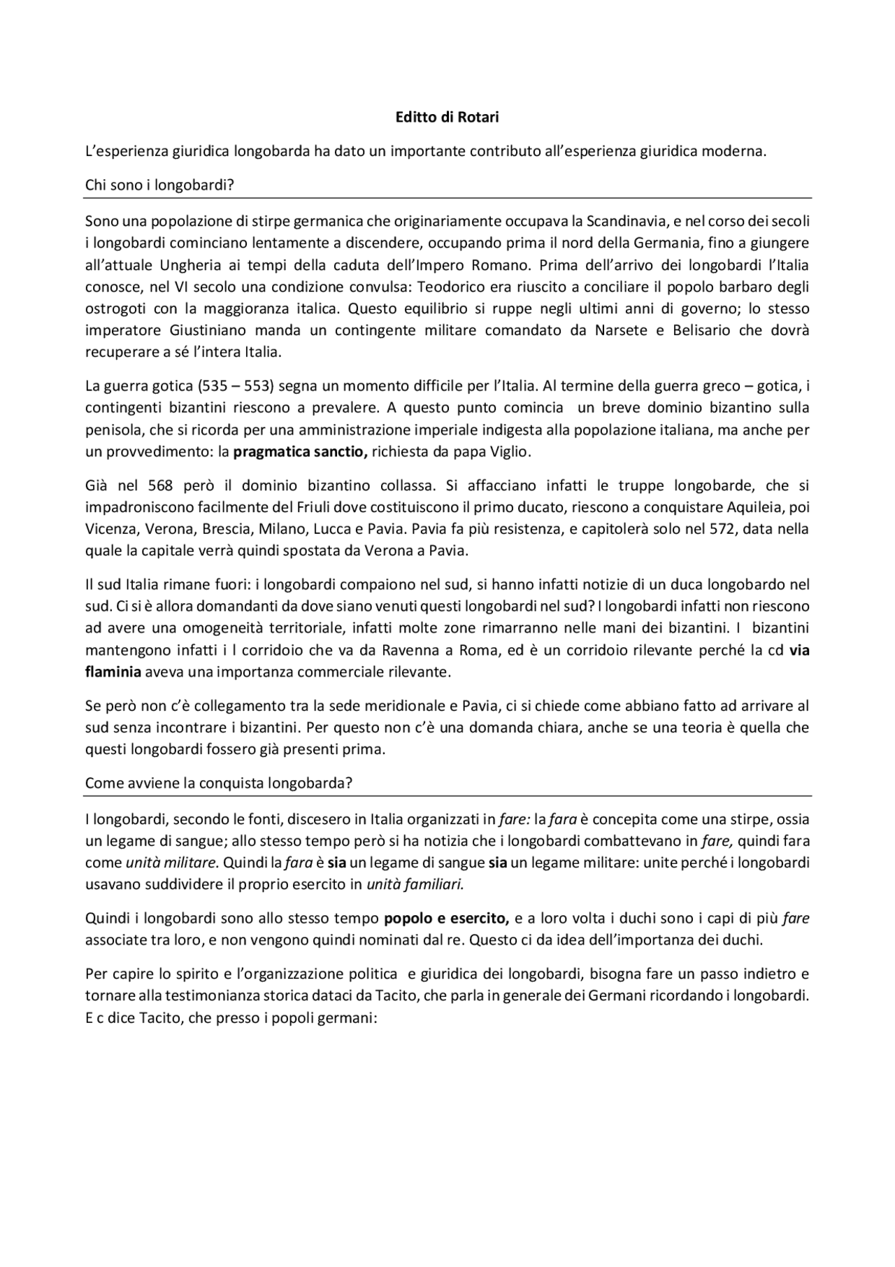 Appunti Editto di Rotari - Docsity