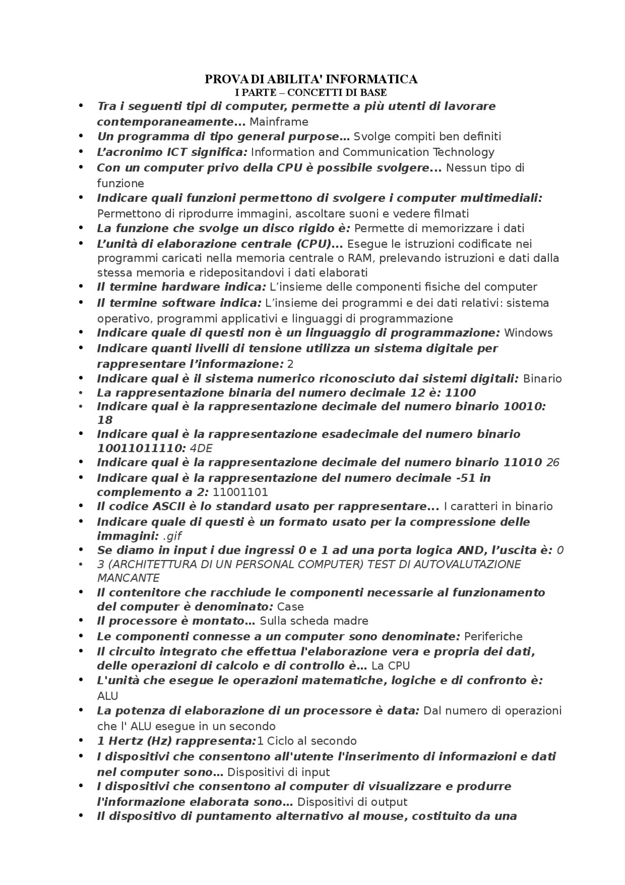 Domande Di Abilità Informatica Docsity