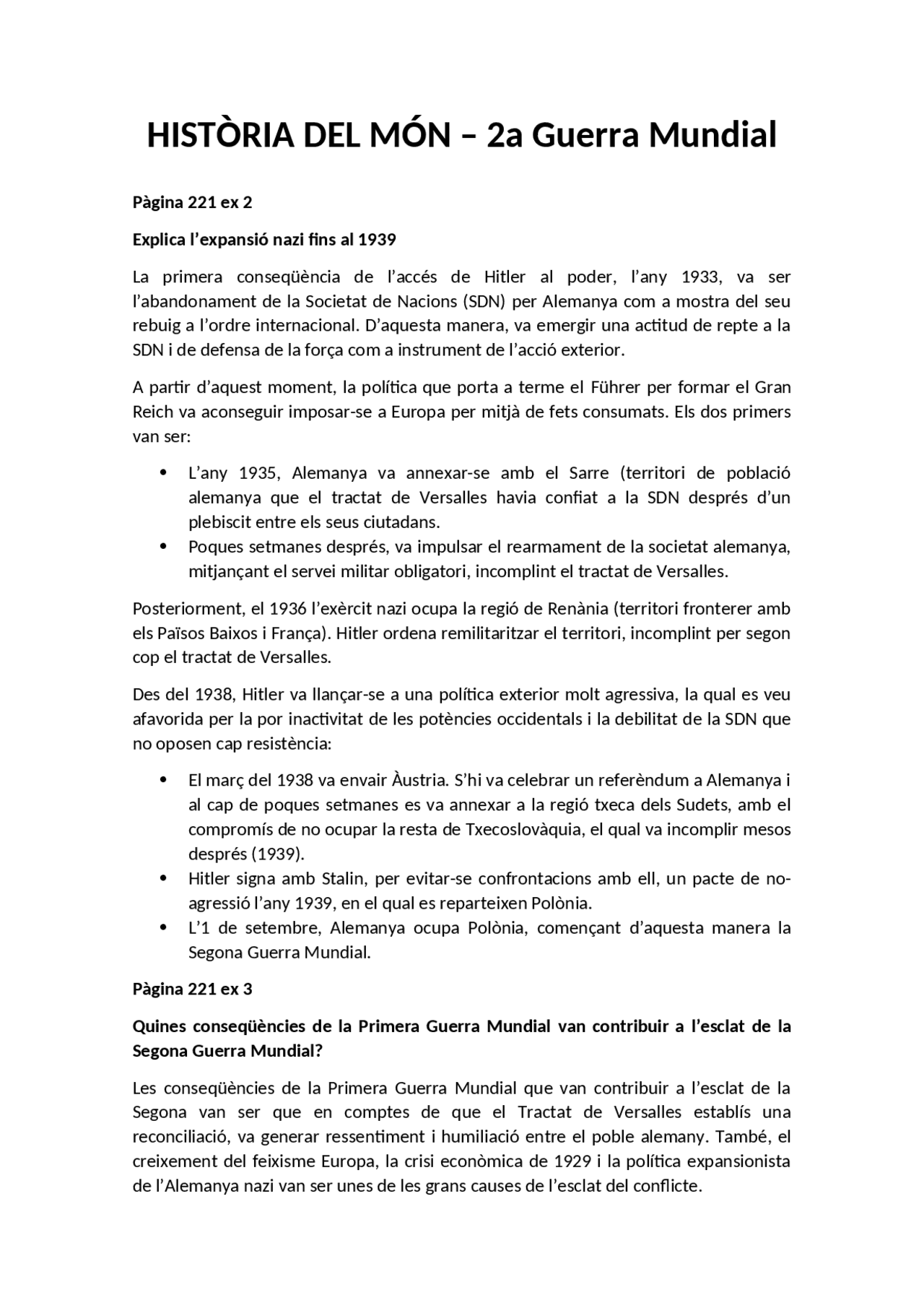 Repaso Segunda Guerra Mundial con ejercicios - Docsity