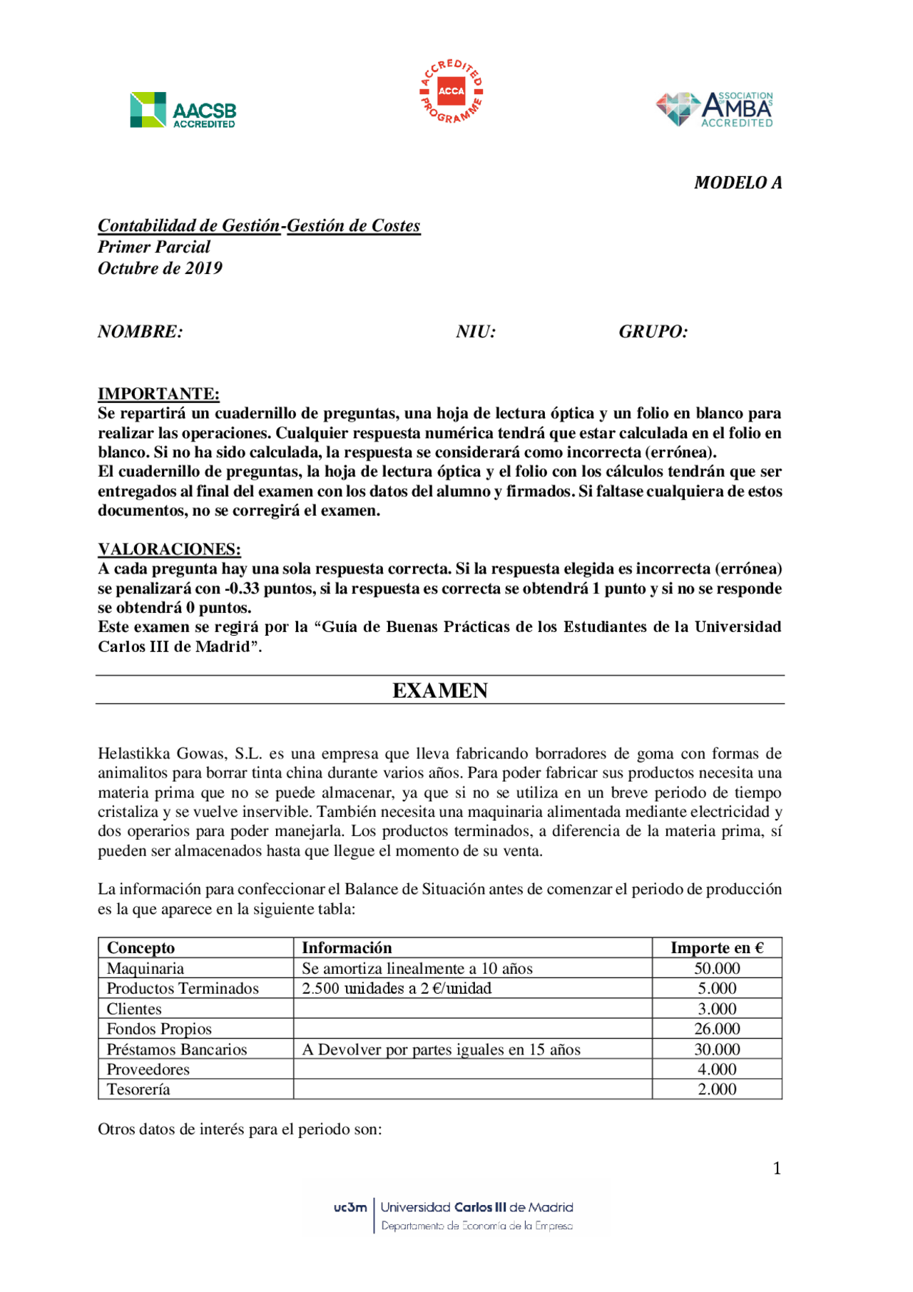 Examen Gestión De Costes 2019 2020 Docsity