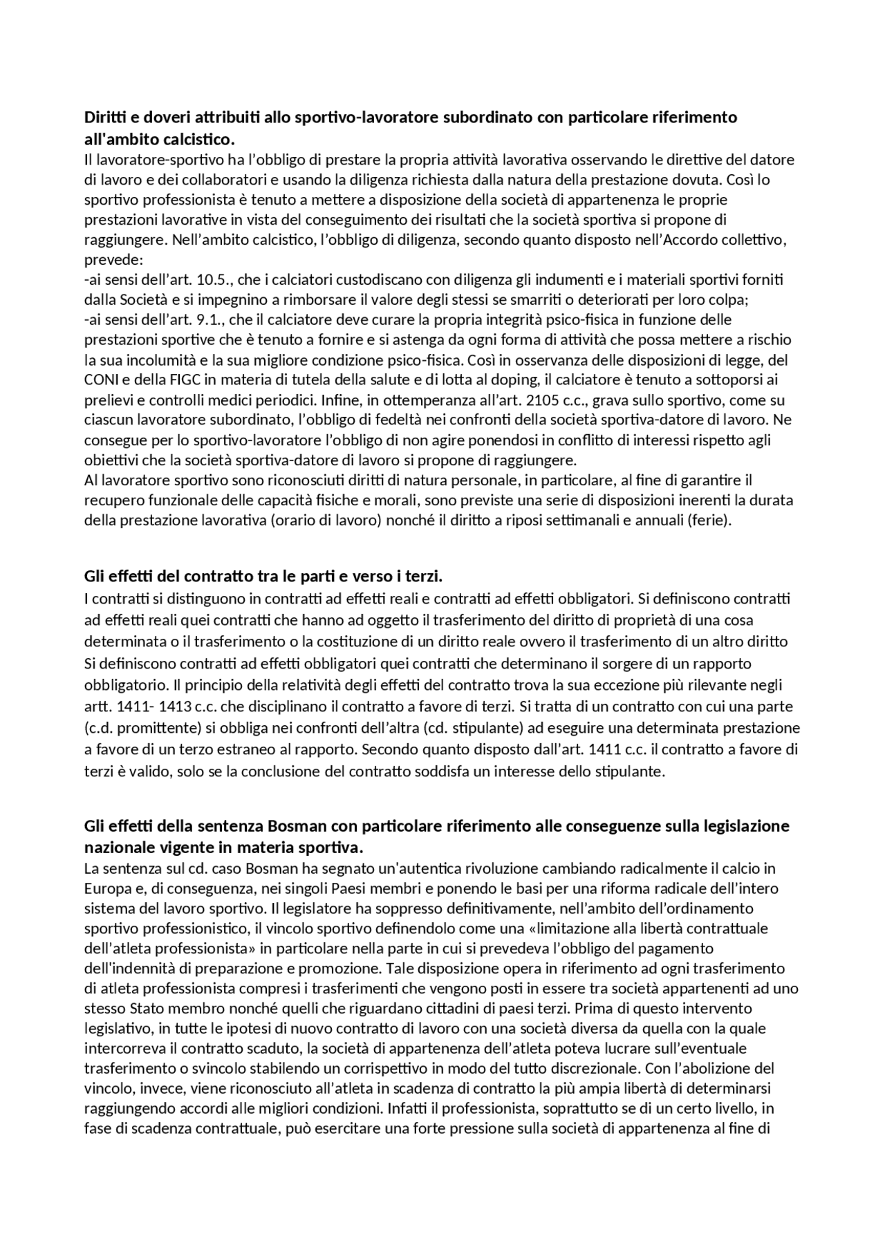 Diritto privato e dello sport domande aperte - Docsity