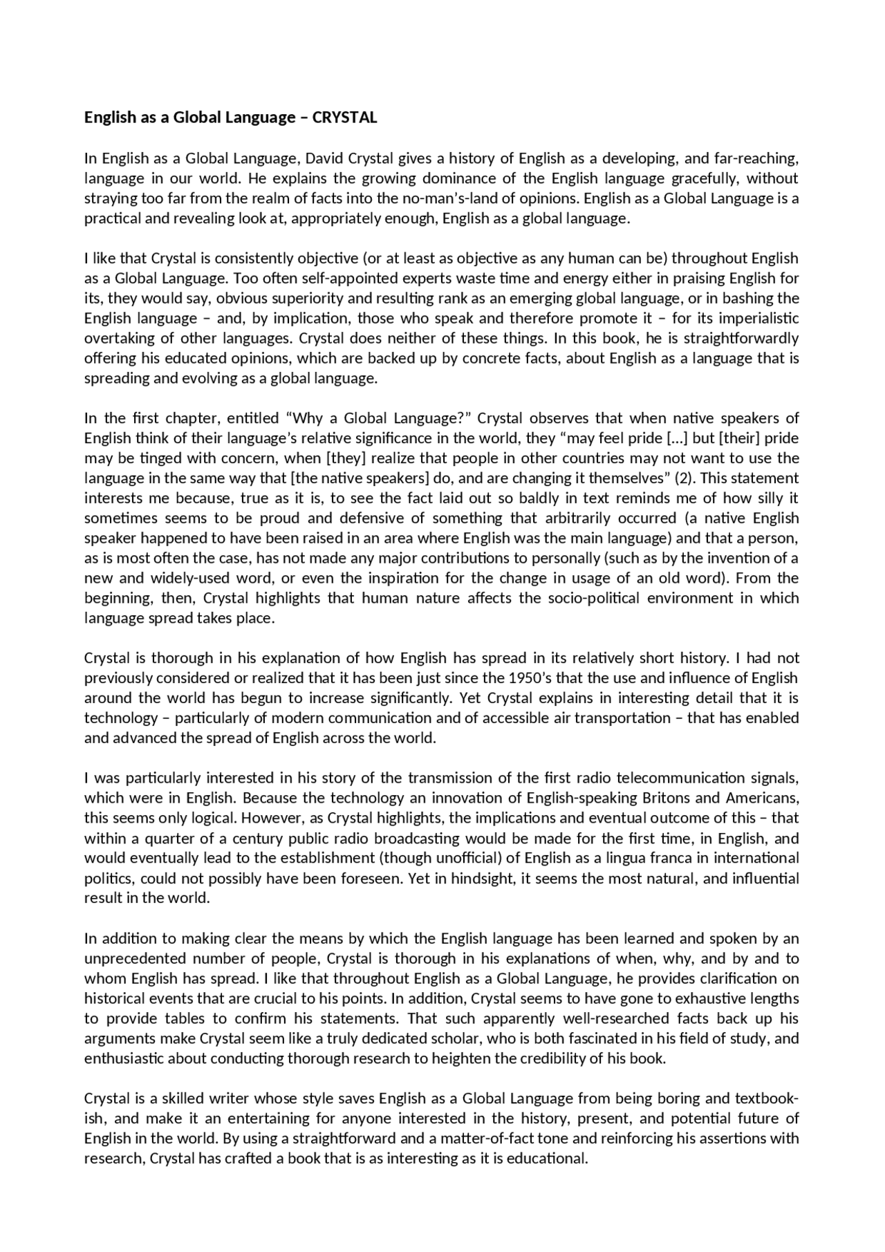 English As A Global Language Riassunto Docsity