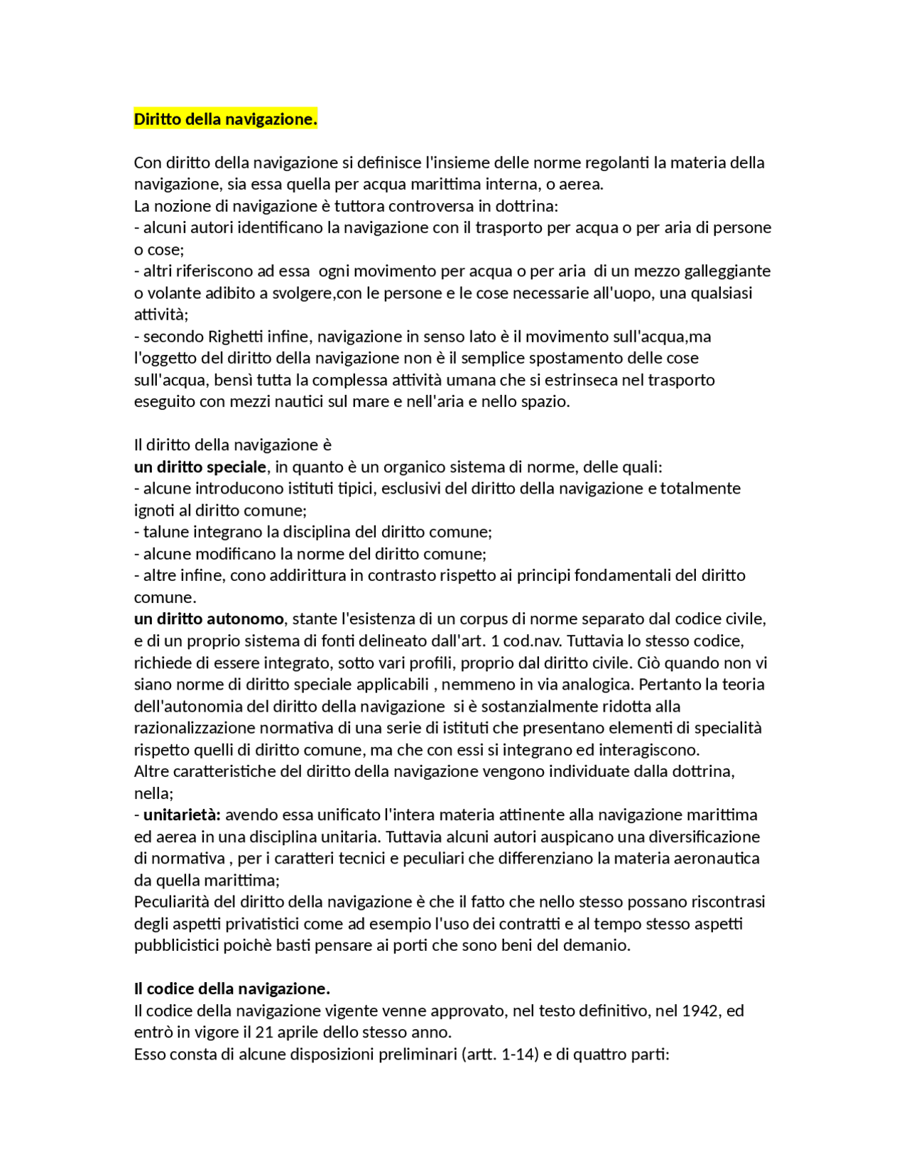 Riassunti Di Diritto Della Navigazione Docsity