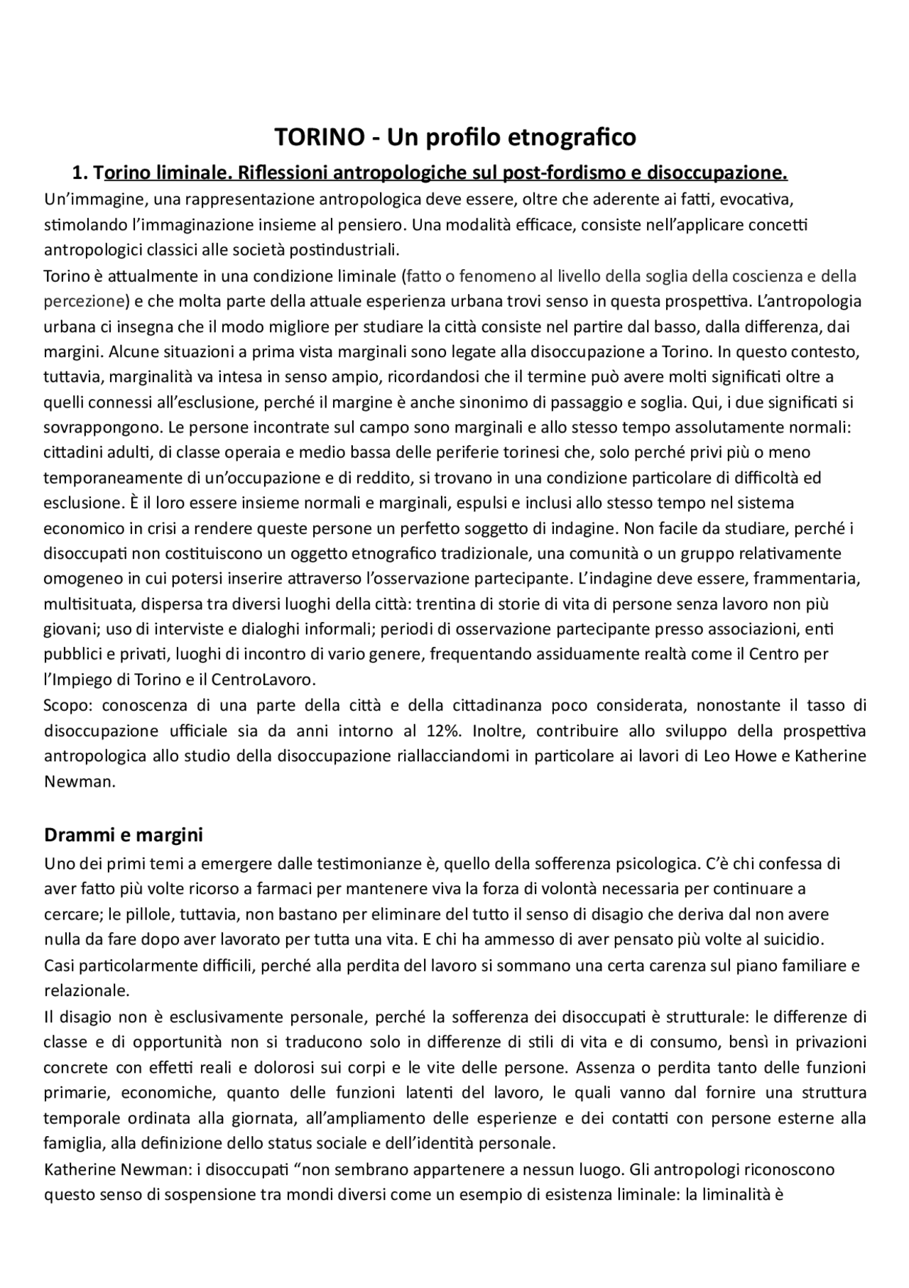 TORINO - Un profilo etnografico - Docsity