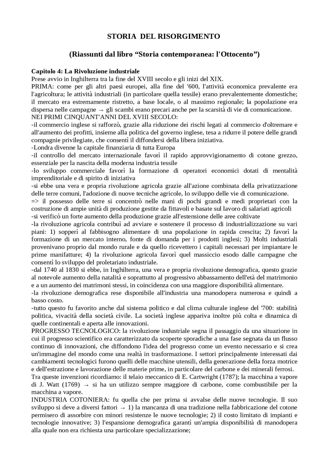 Storia Del Risorgimento Docsity