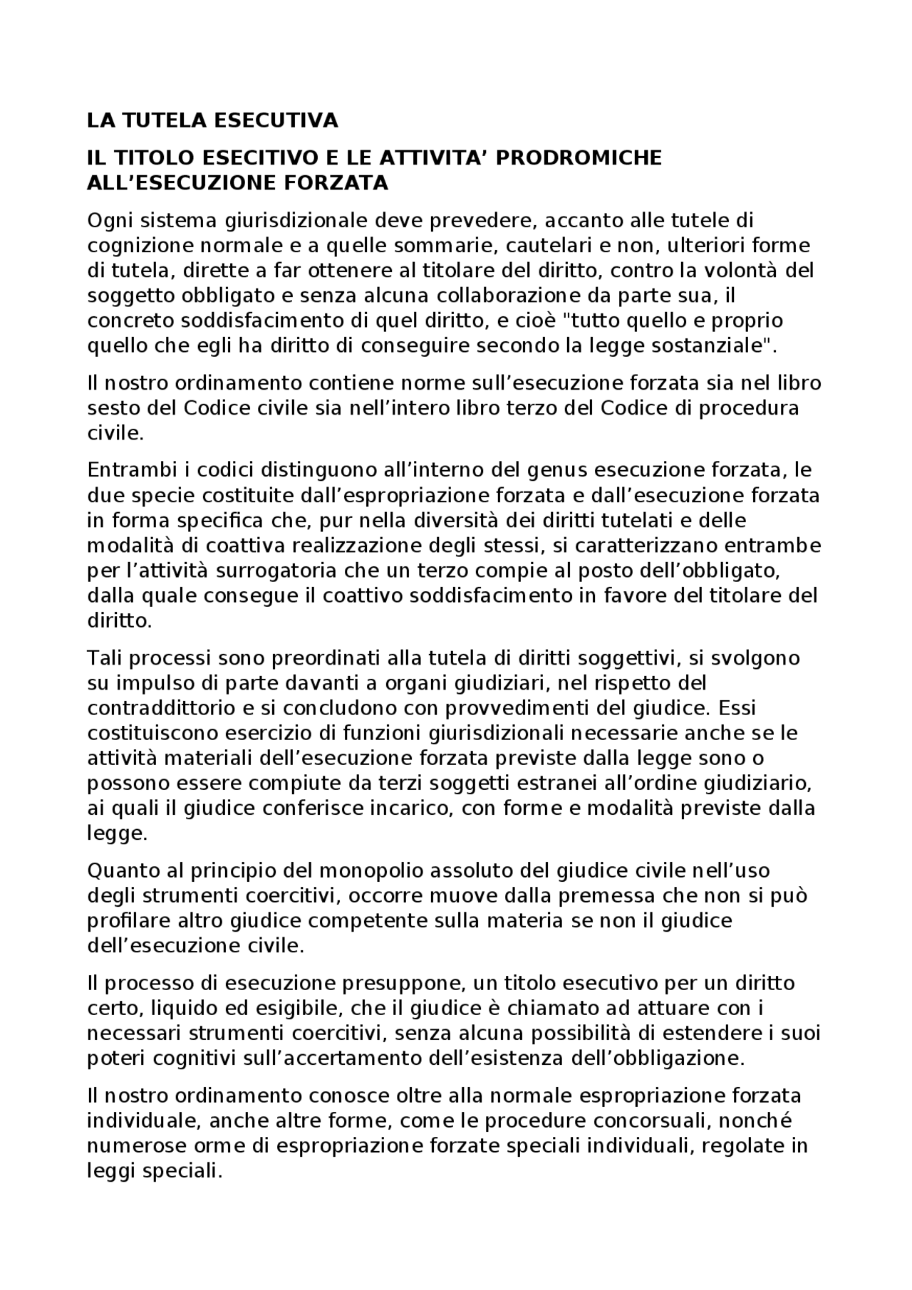 Tutela Esecutiva Cap 36 Corso Base Di Diritto Processuale Civile Docsity