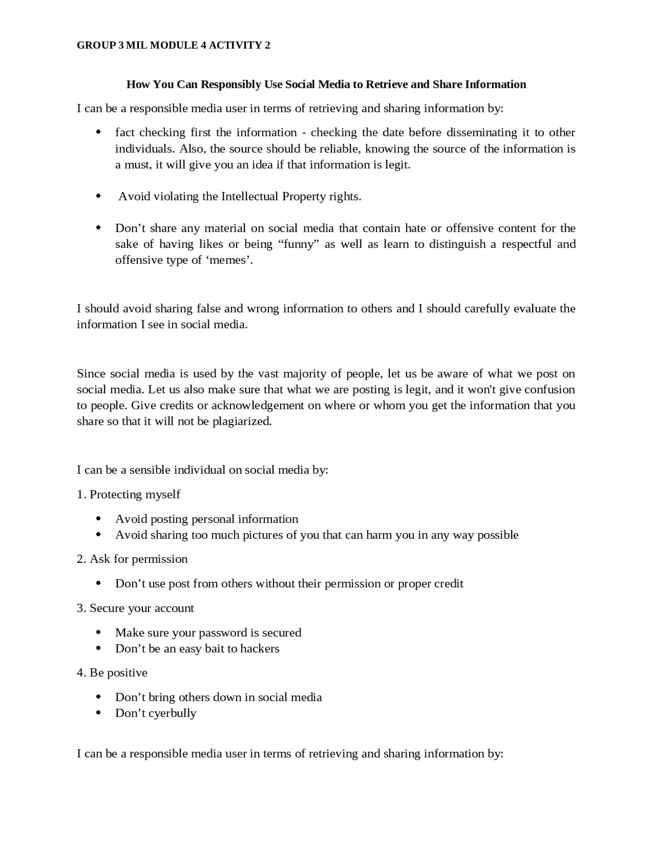 Group activity media and information - Docsity