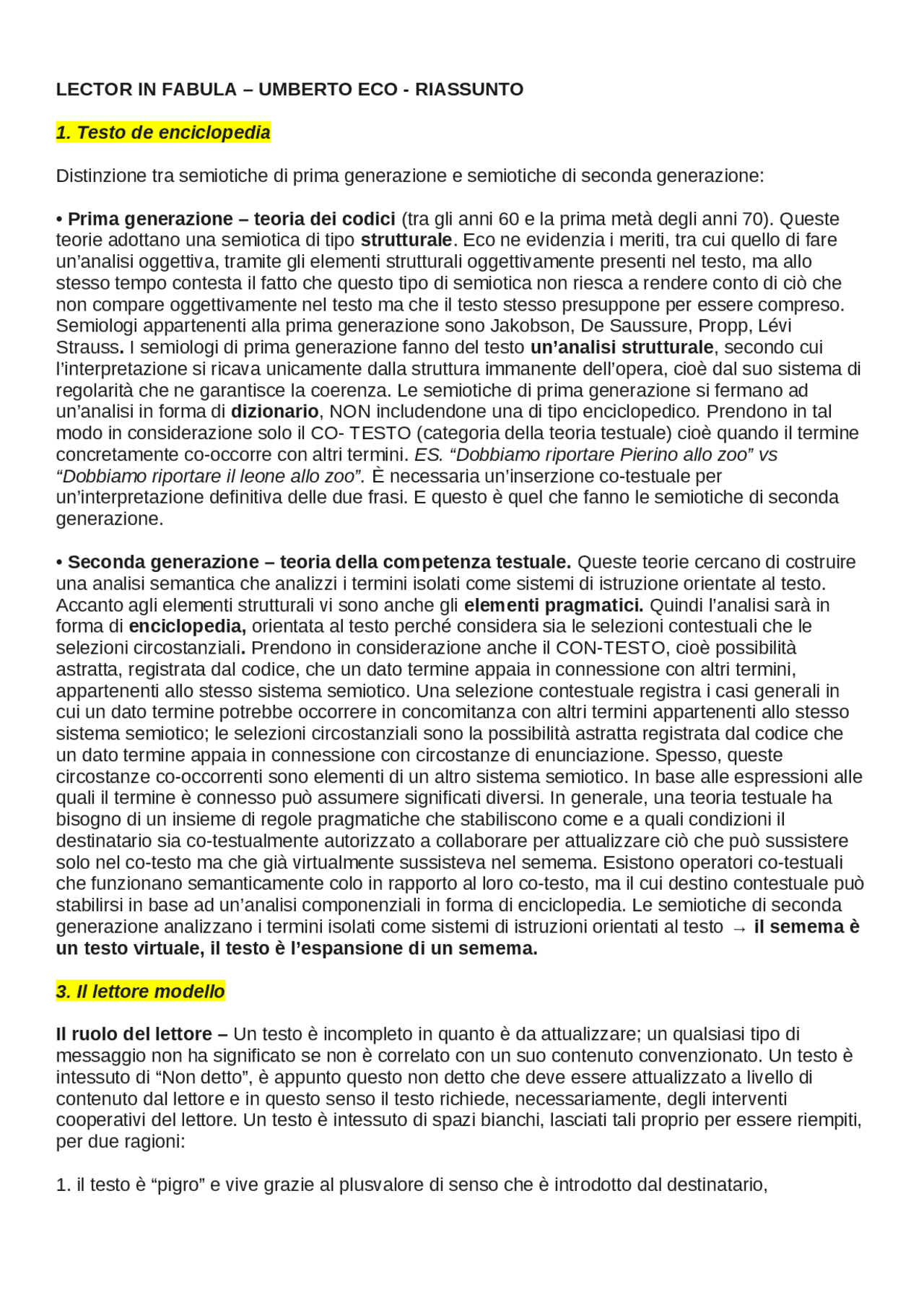 Lector In Fabula Eco Docsity