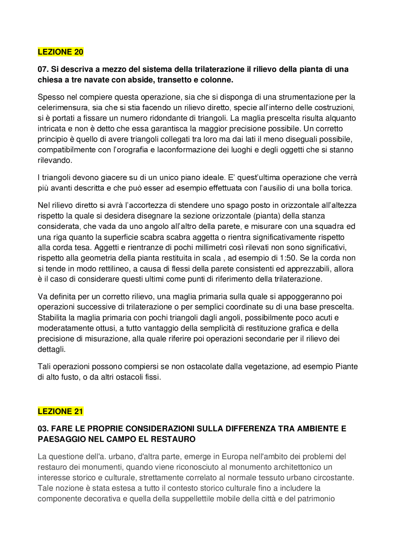 Risposte Aperte Mancantipaniere Principi Di Restauro Architettonico Docsity