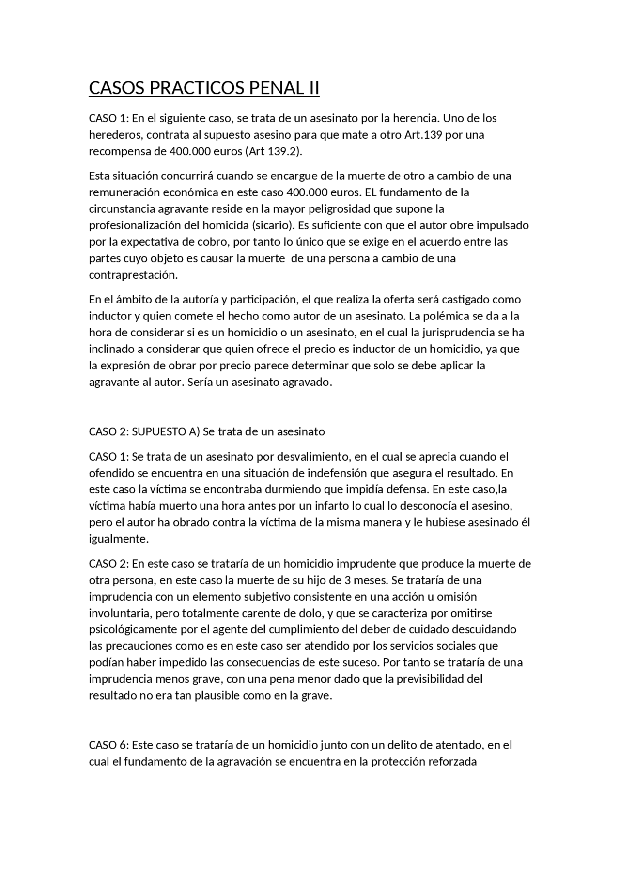 Casos Prácticos Penal 2 Ejercicios De Derecho Penal Docsity