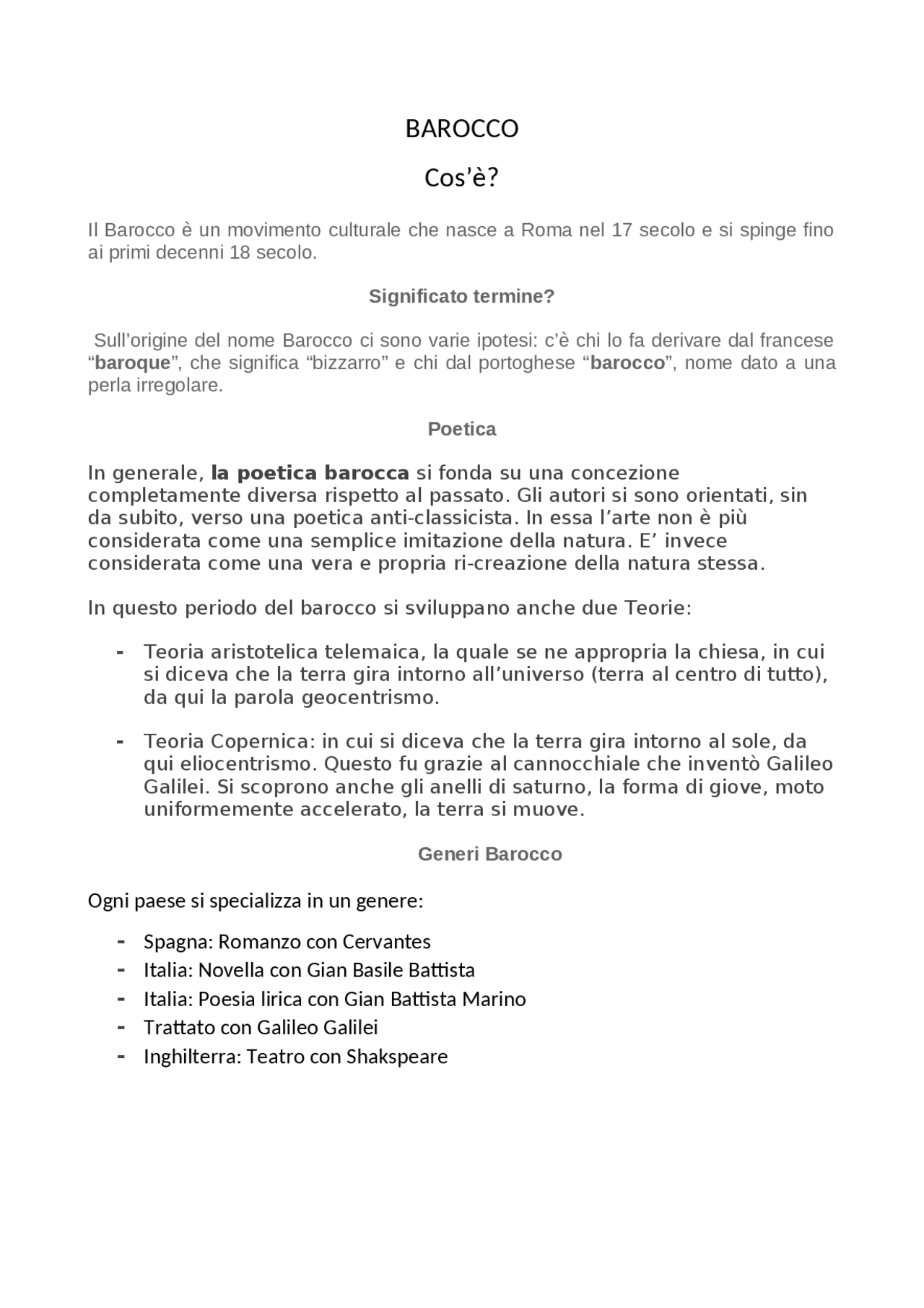 Riassunto Sul Barocco Docsity